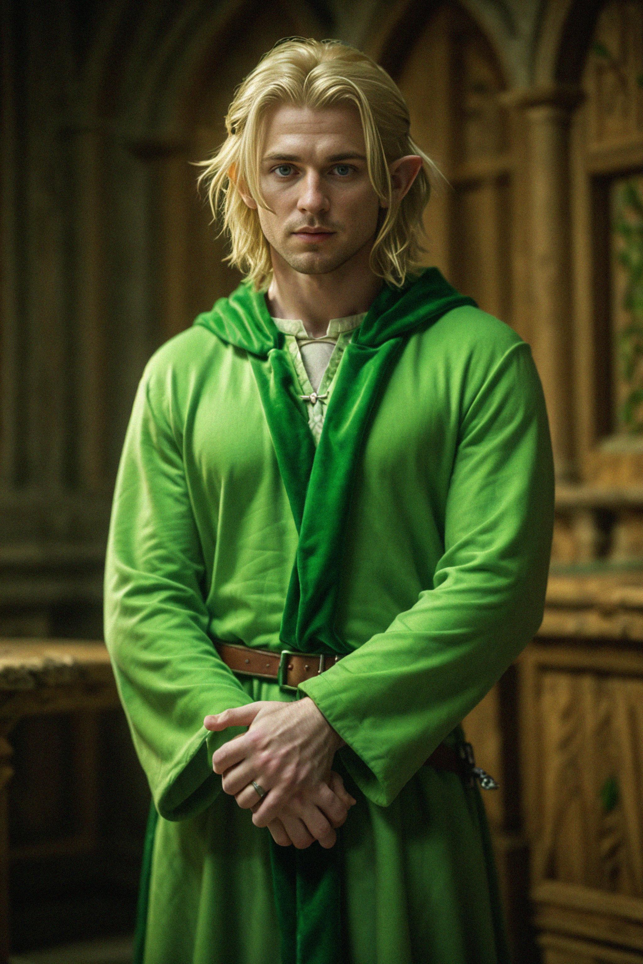 Man as a Medieval Elf Archer Warrior in Green Robe - #7568885 - Royalty ...