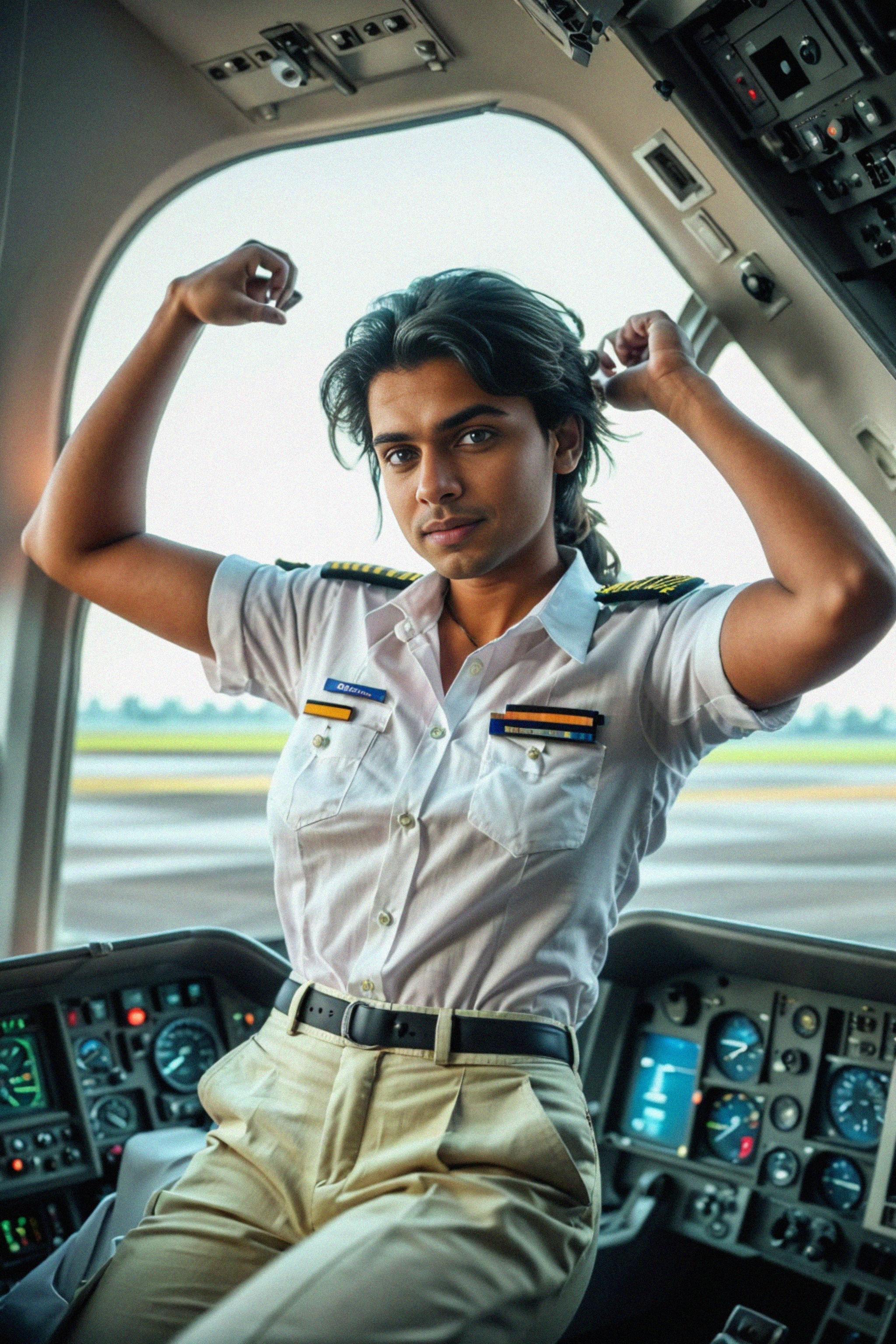 Man as a Airline Pilot inside the Cockpit with white shirt Pilot ...