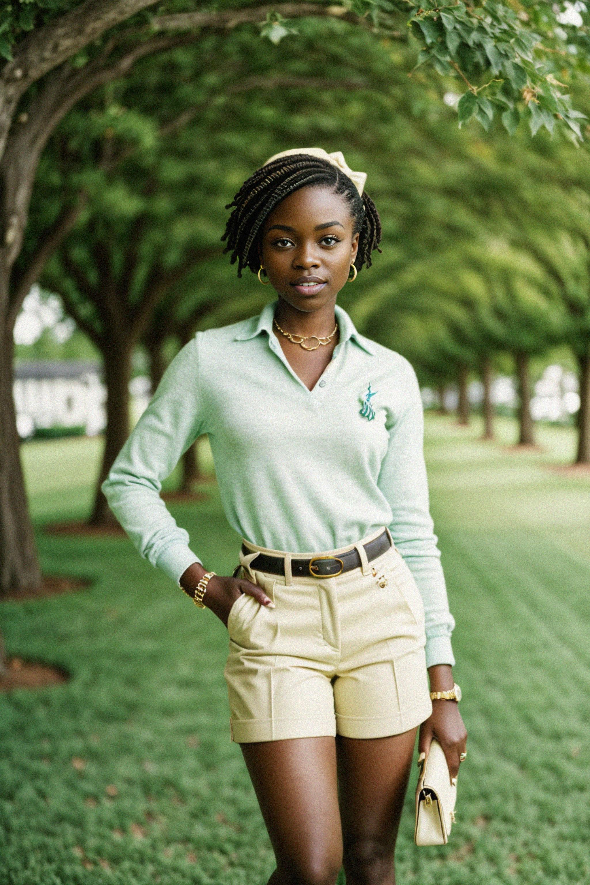 A woman in preppy style, old money aesthetic, posh style, elite school ...