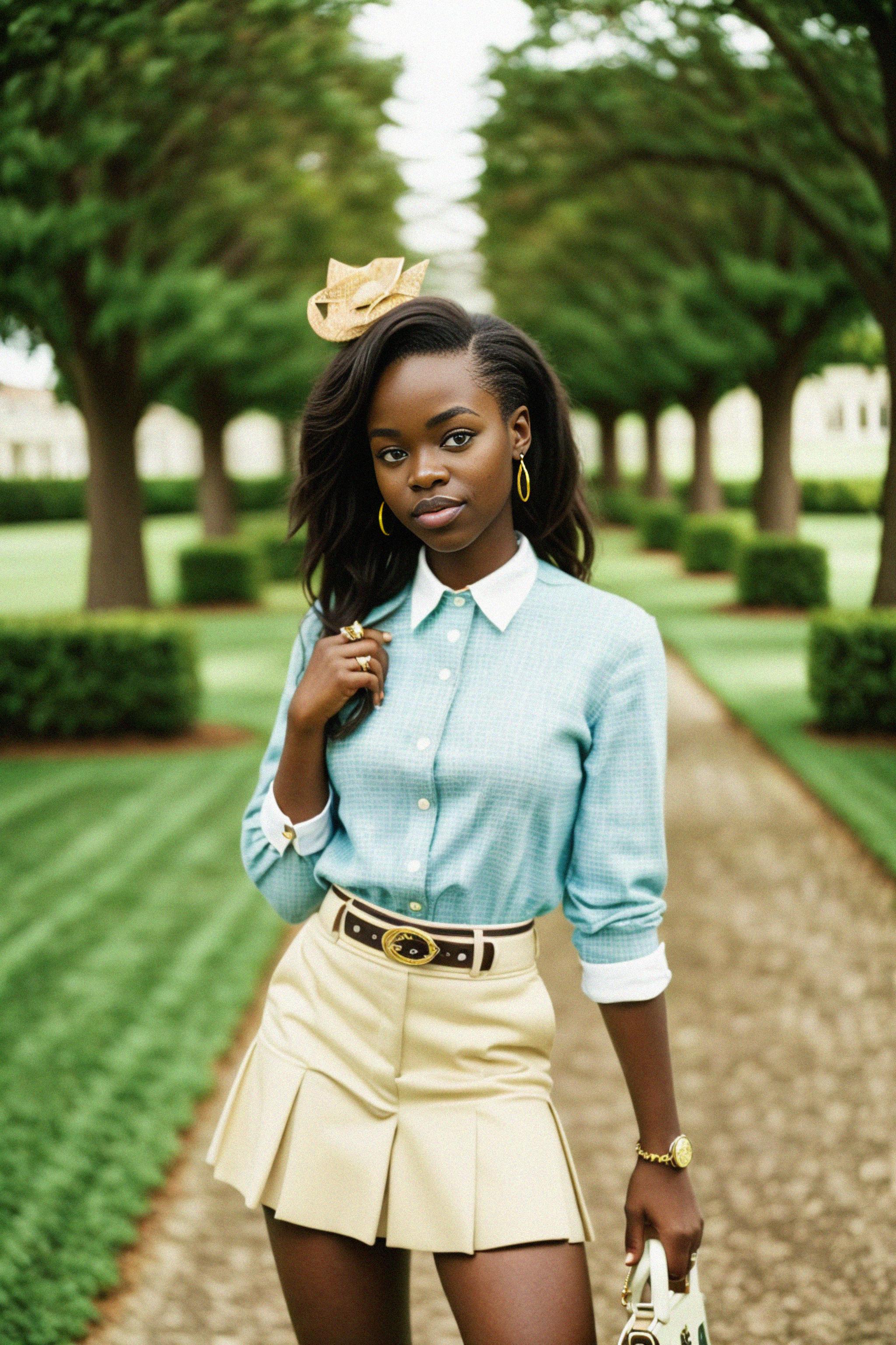 A woman in preppy style, old money aesthetic, posh style, elite school ...
