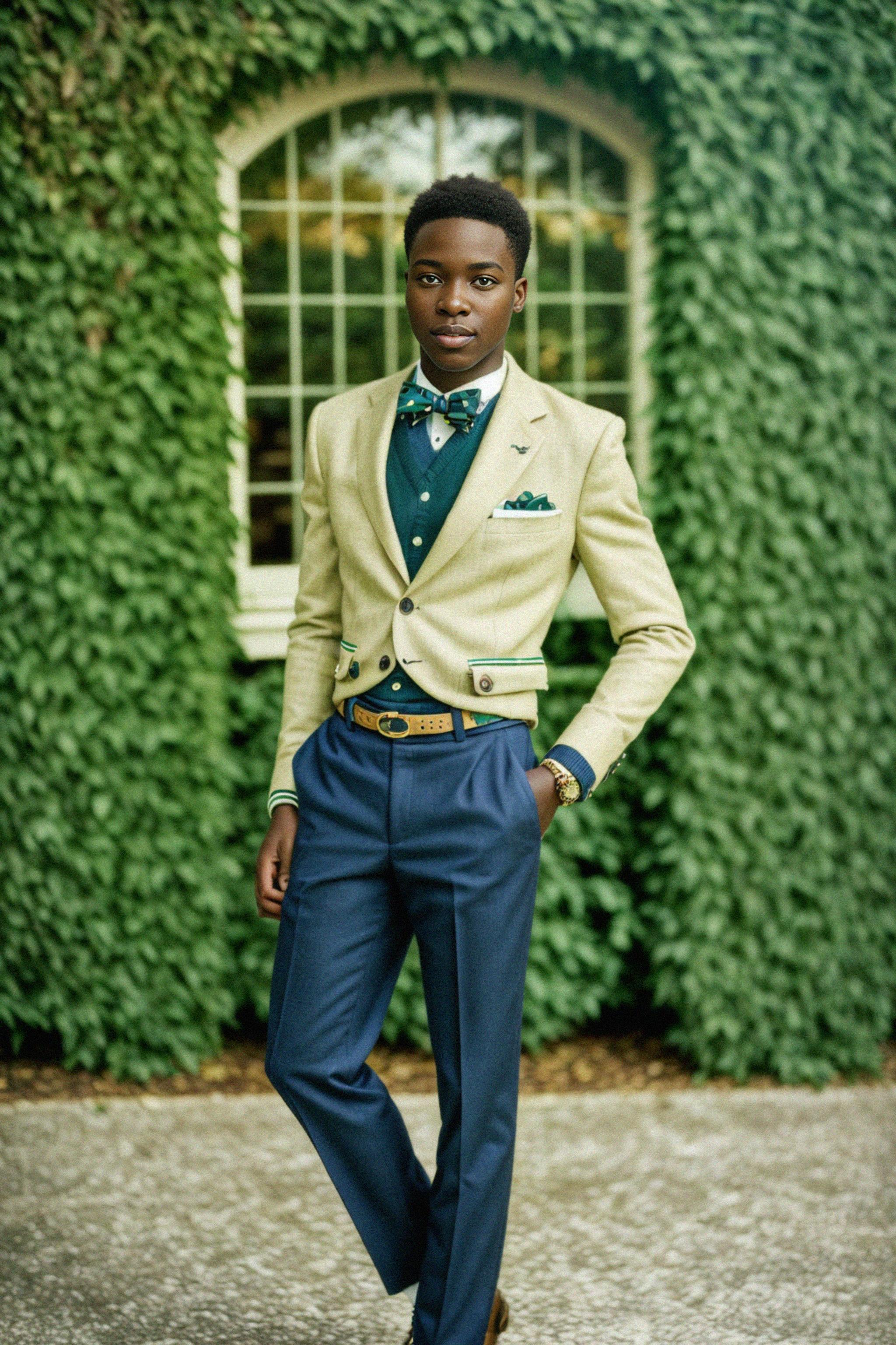 A man in preppy style, old money aesthetic, posh style, elite school ...