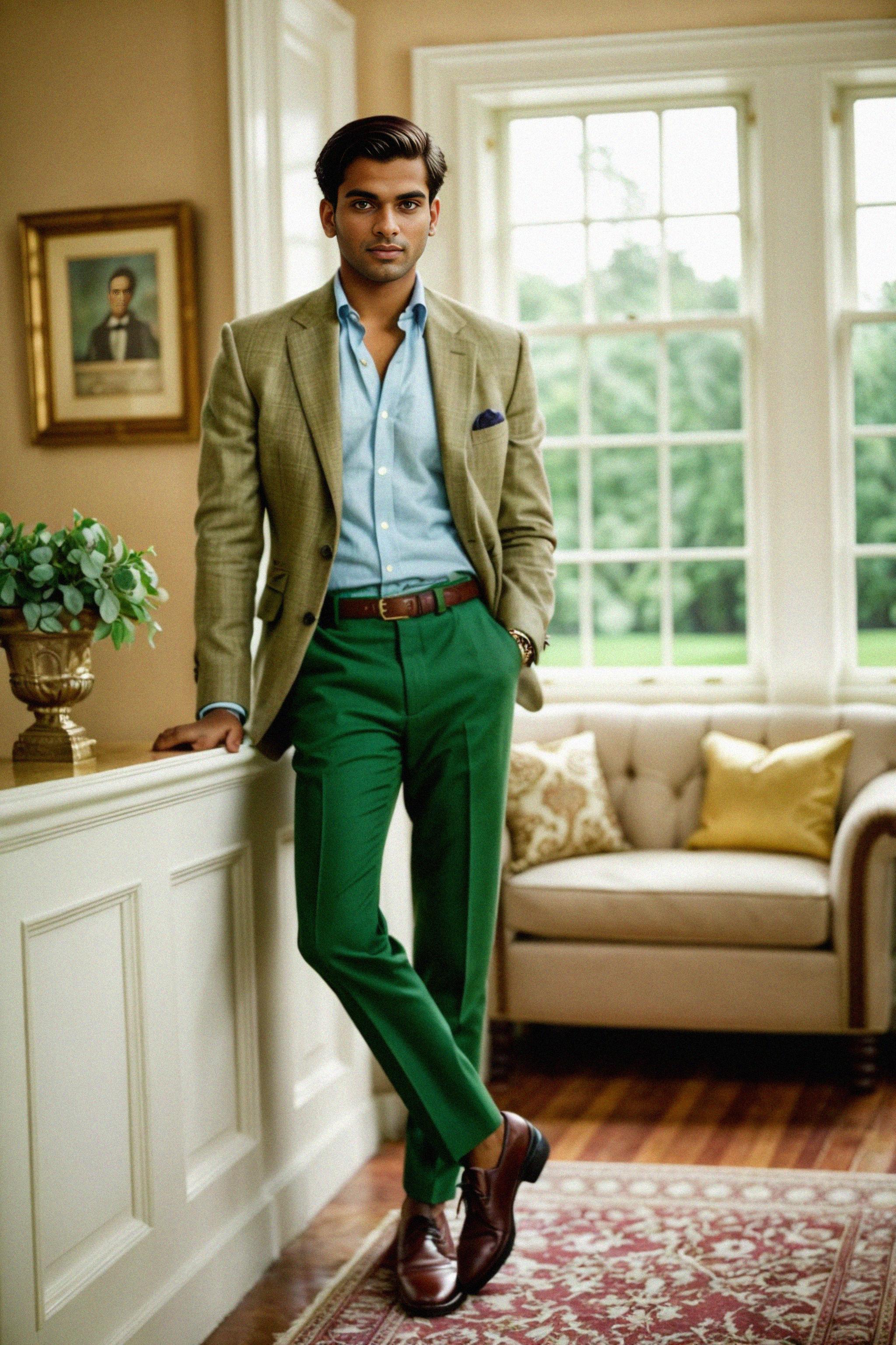A man in preppy style, old money aesthetic, posh style, elite school ...