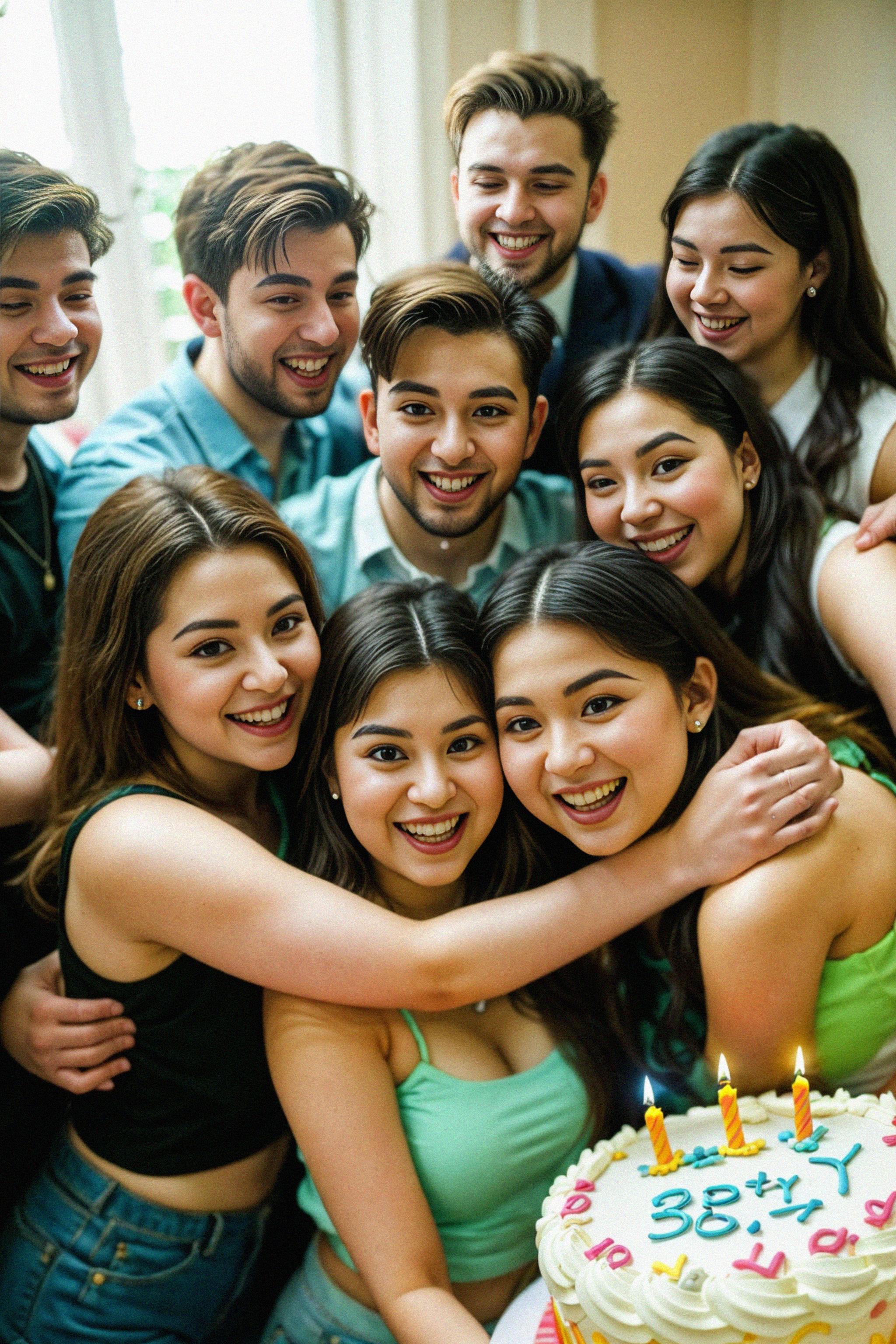 A birthday celebrant surrounded by friends and loved ones, engaging in ...