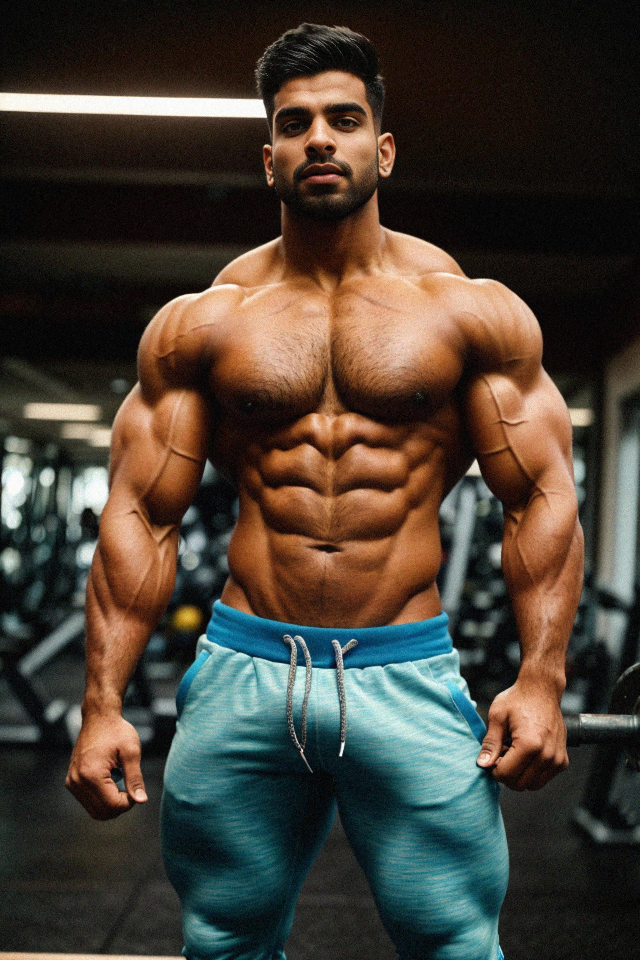 A fit male man as fitness influencer flexing their muscles in the gym captu. 7575213 Royalty Free AI Photo Video Generator