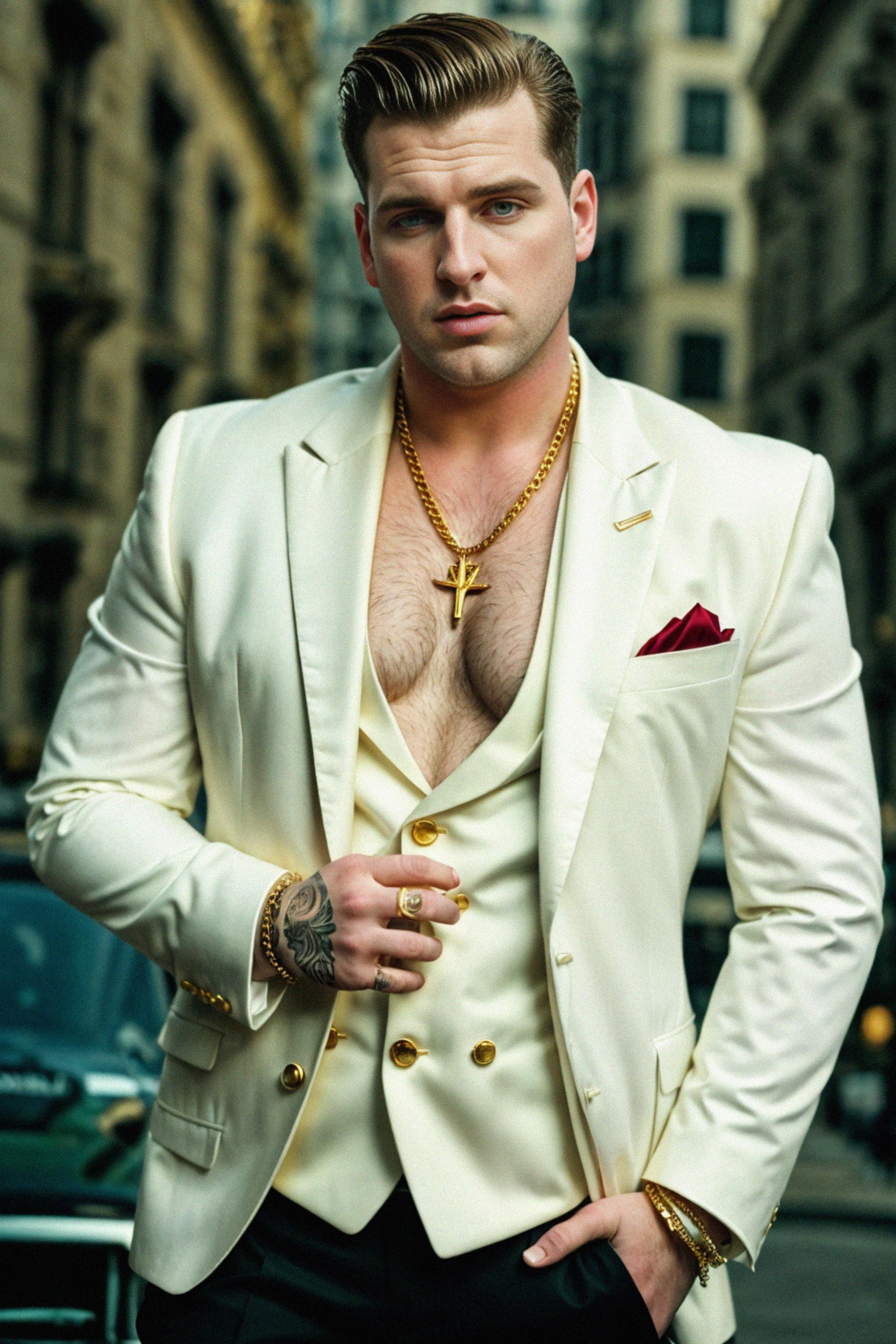 Beautiful man as a mobster, mafia, mafia outfit, tailored suits, chunky ...
