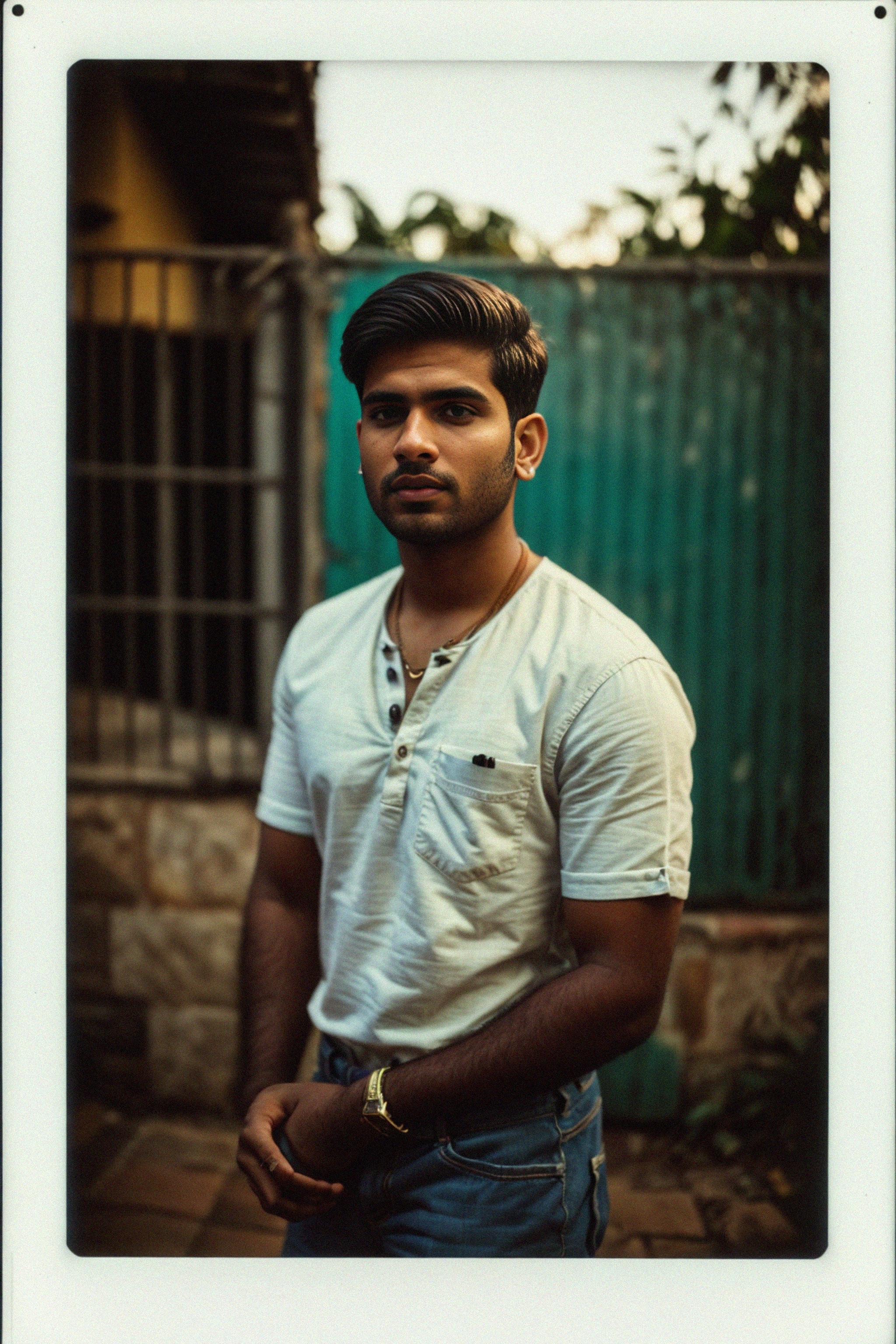 Man in polaroid classic photograph posing for photo outside - #7585976 ...