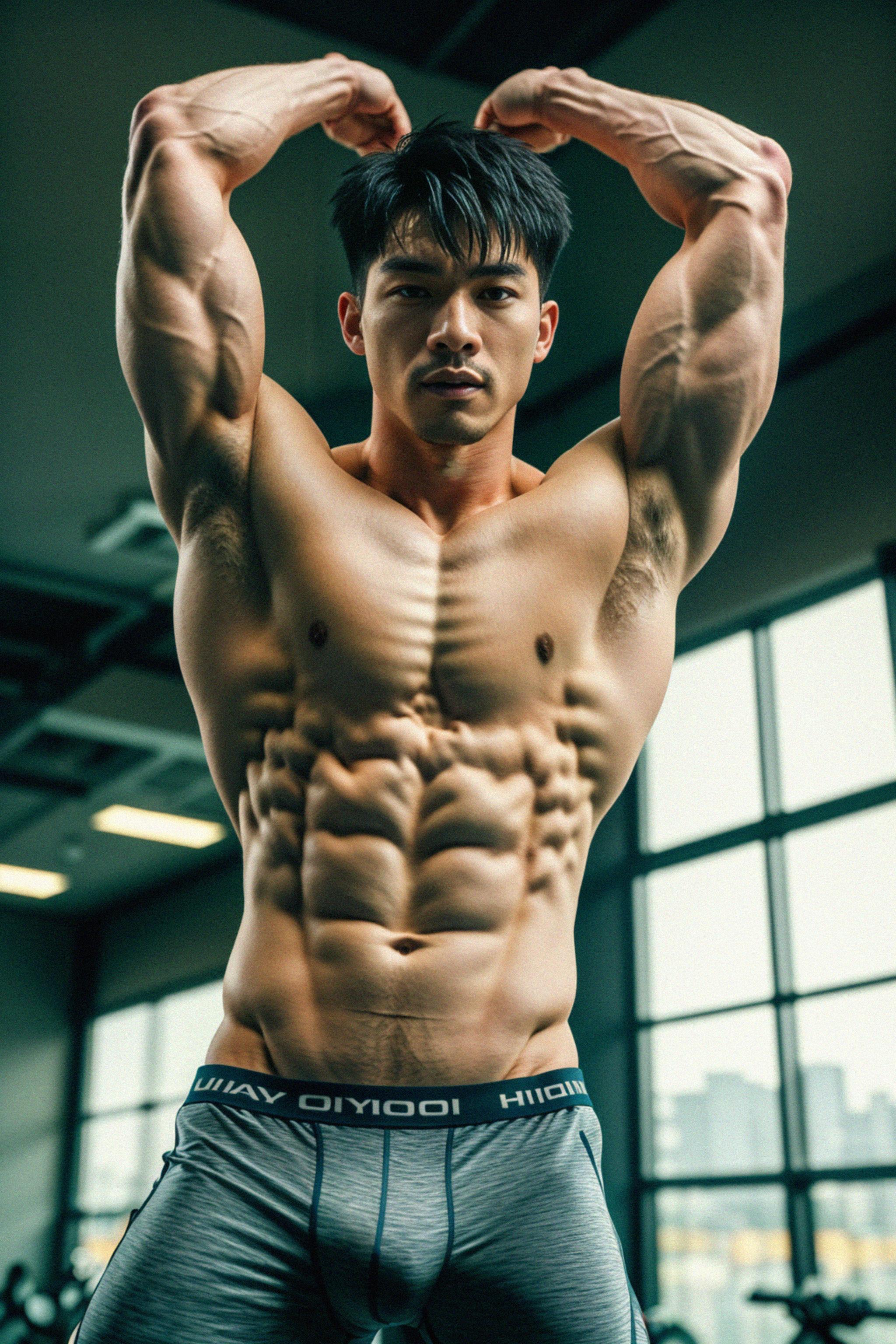 Masculine man stretching in the gym, showing flexibility and care for ...