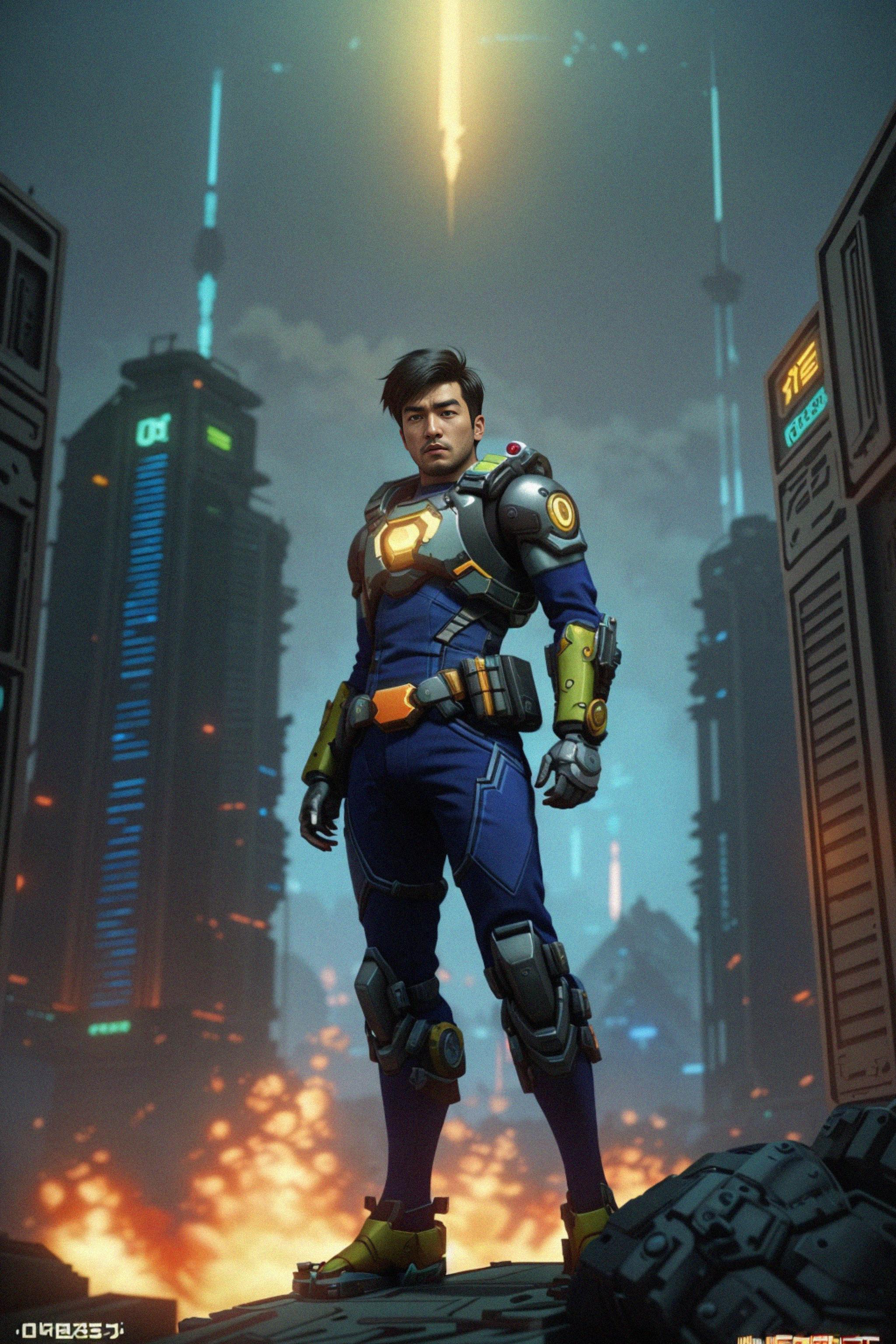 Man in Overwatch, character shot, shot, concept art, intricate details ...