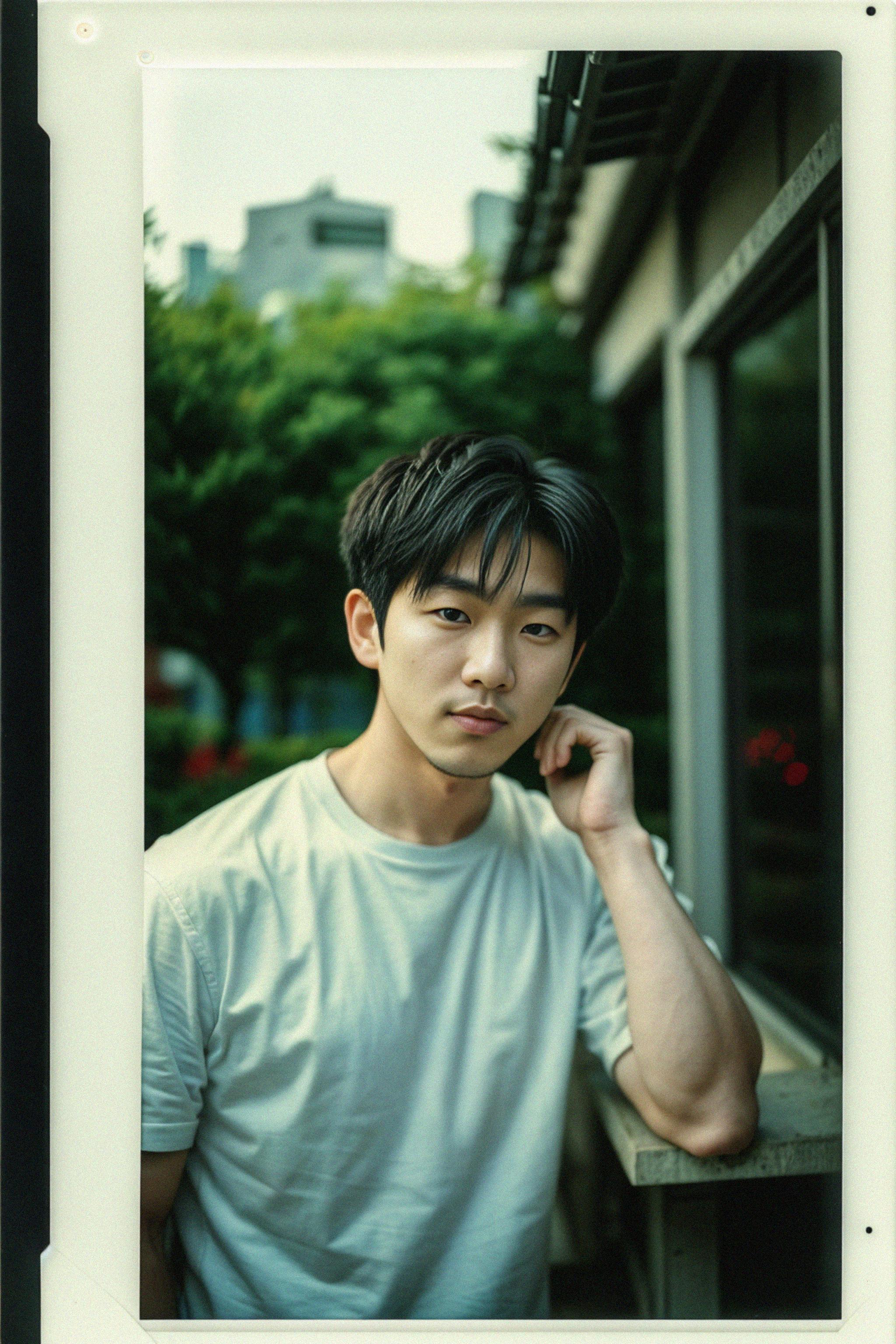 Man in polaroid classic photograph posing for photo outside - #7589108 ...