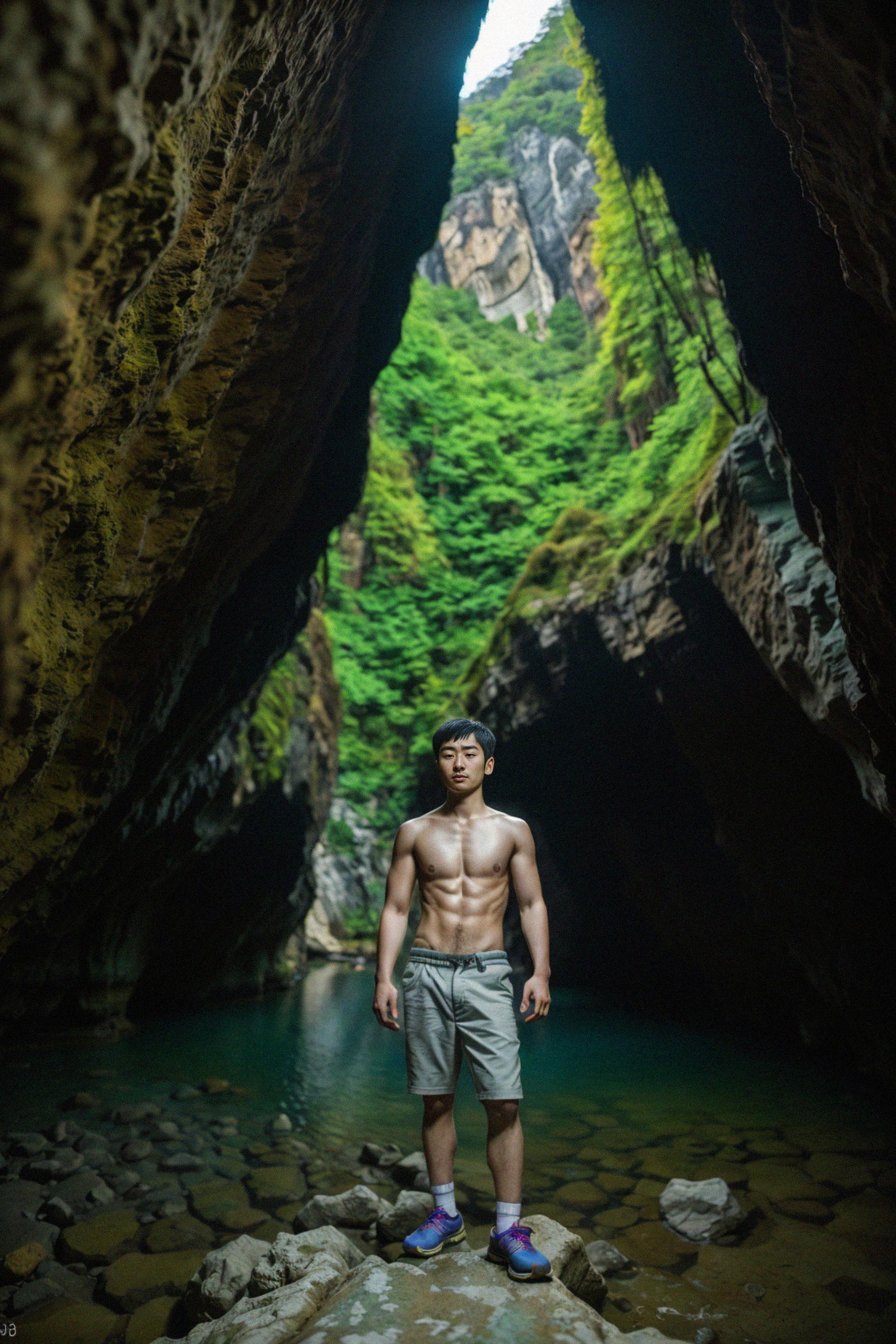 Man as individual hiking through an impressive cave system - #7589452 - Royalty Free - AI Photo ...