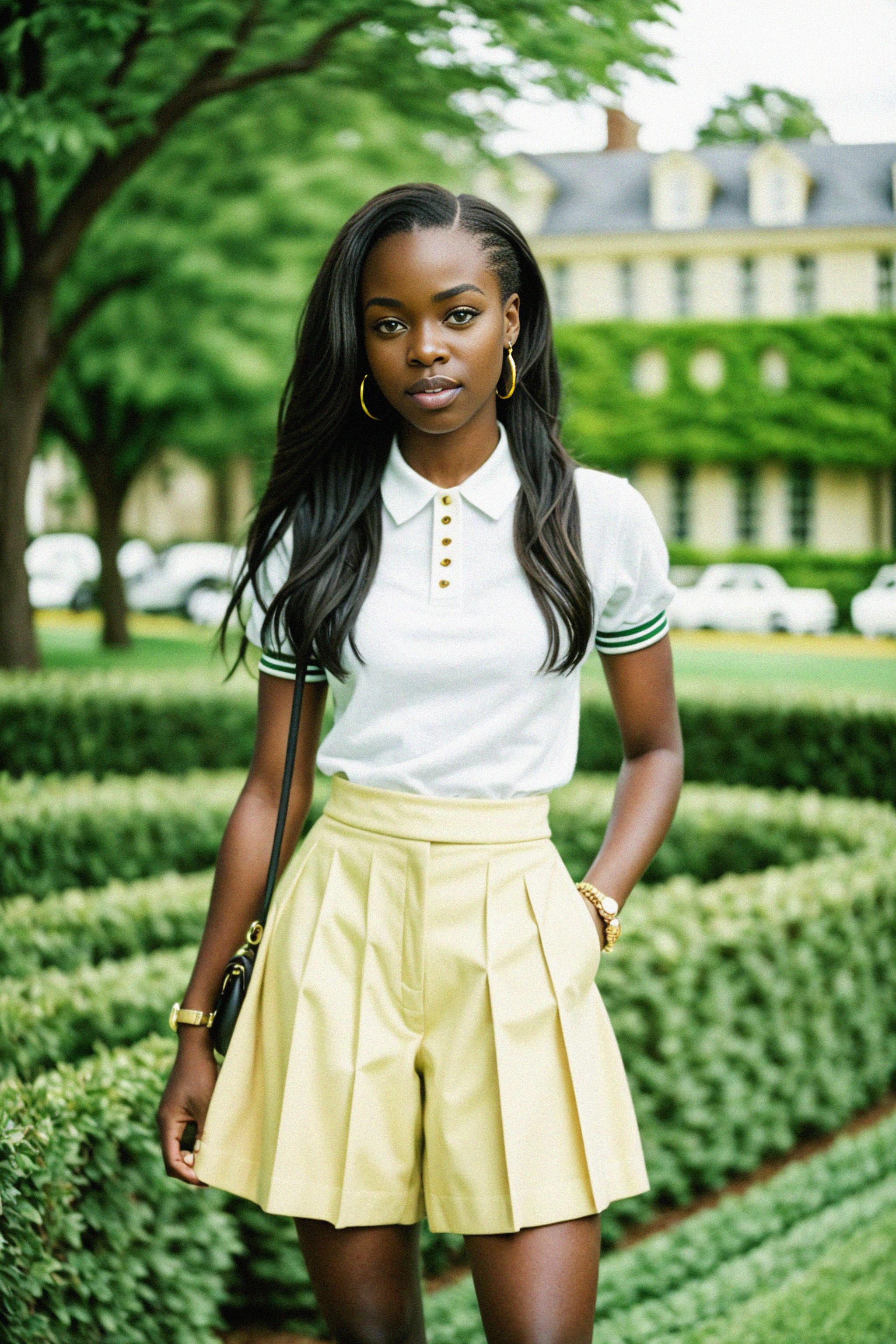 A woman in preppy style, old money aesthetic, posh style, elite school ...
