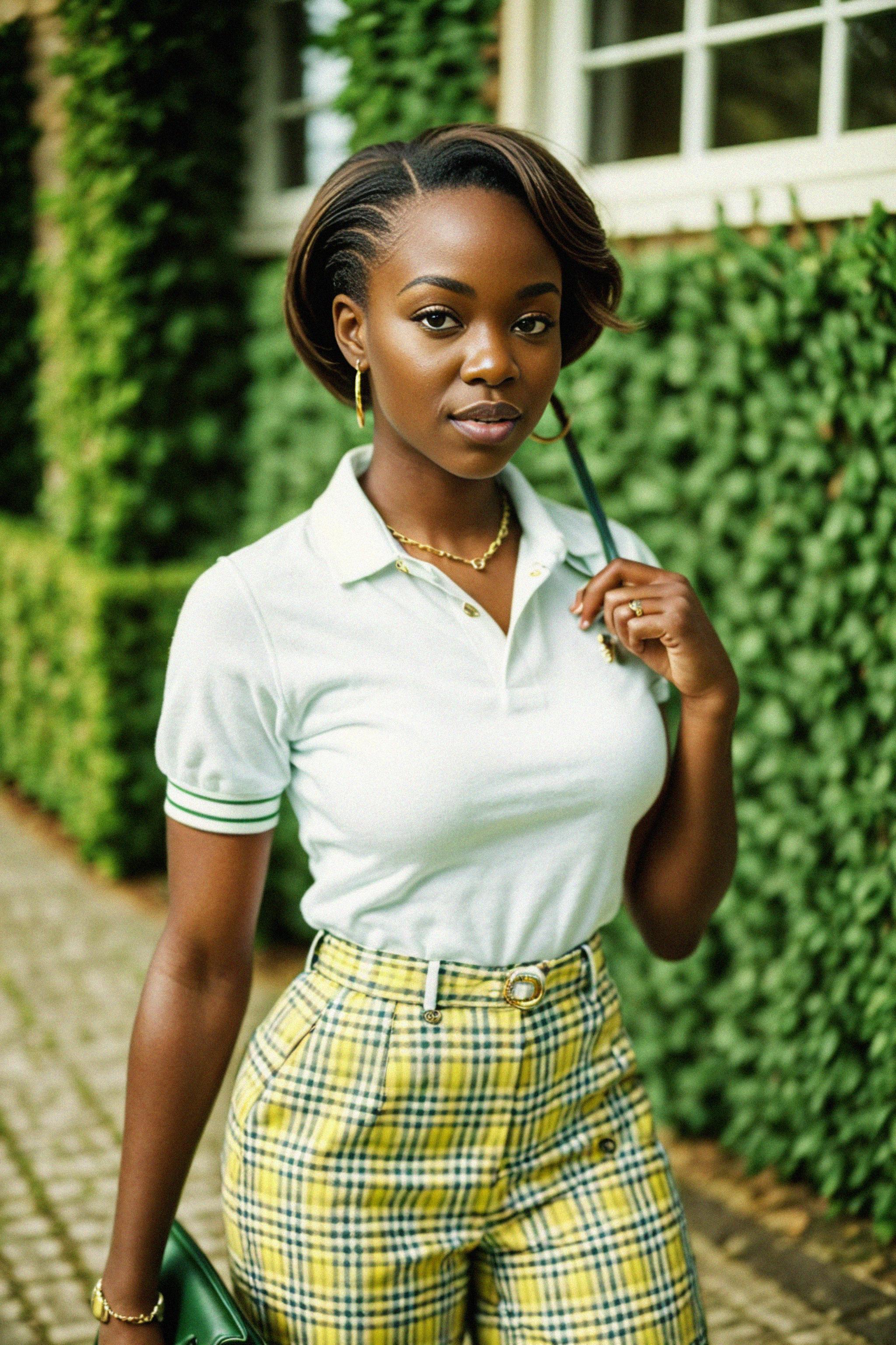 A woman in preppy style, old money aesthetic, posh style, elite school ...