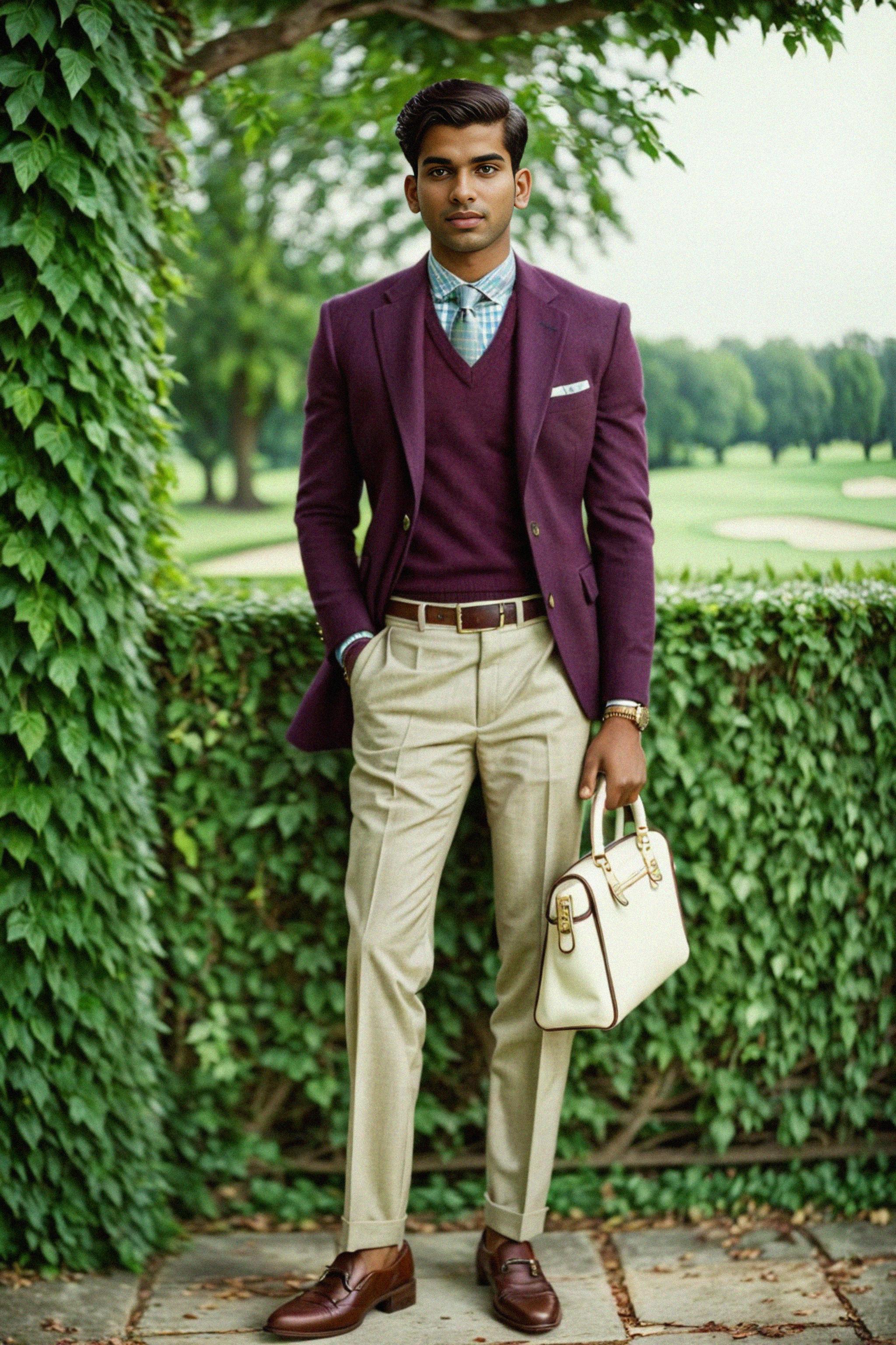 A man in preppy style, old money aesthetic, posh style, elite school ...