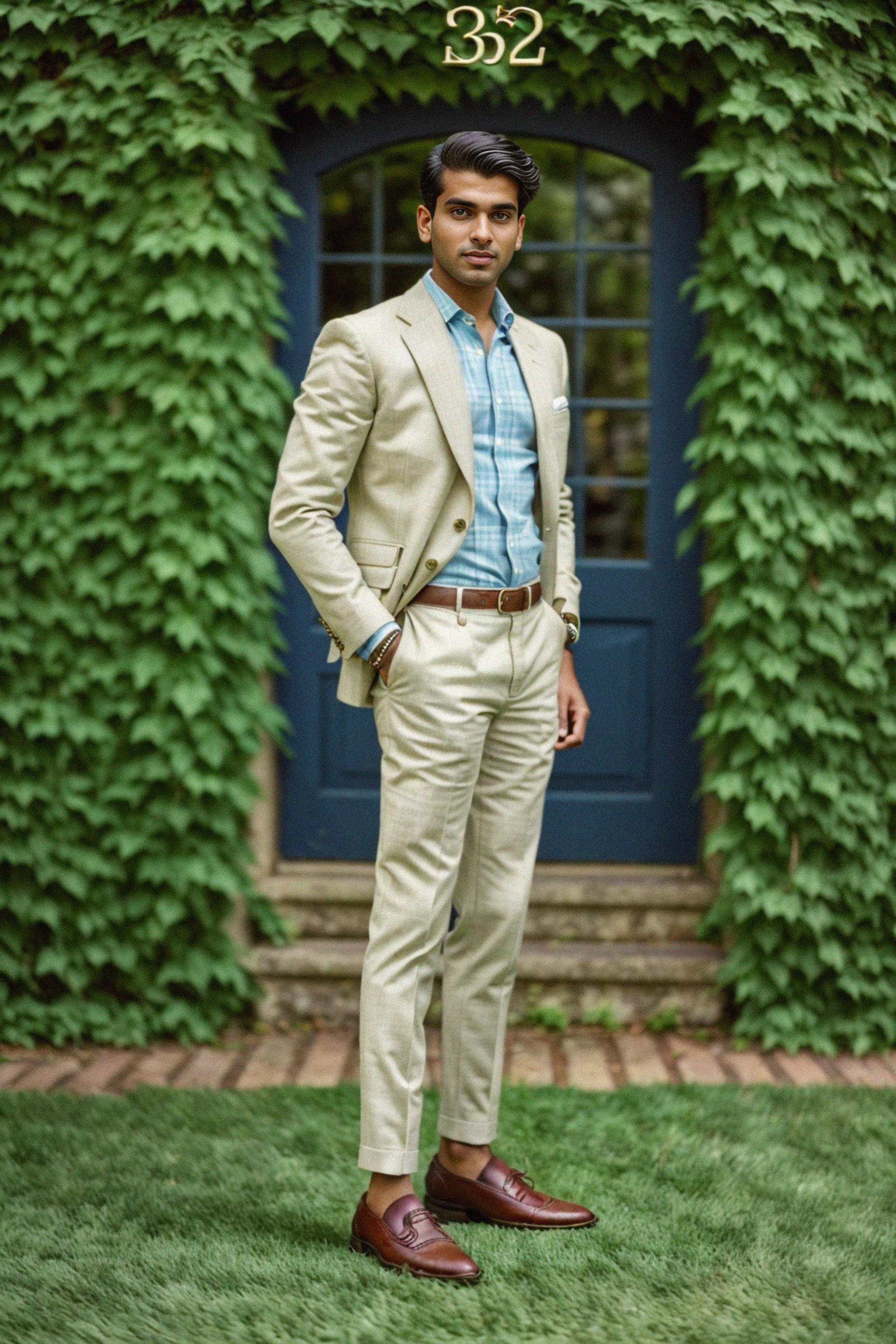 A man in preppy style, old money aesthetic, posh style, elite school ...
