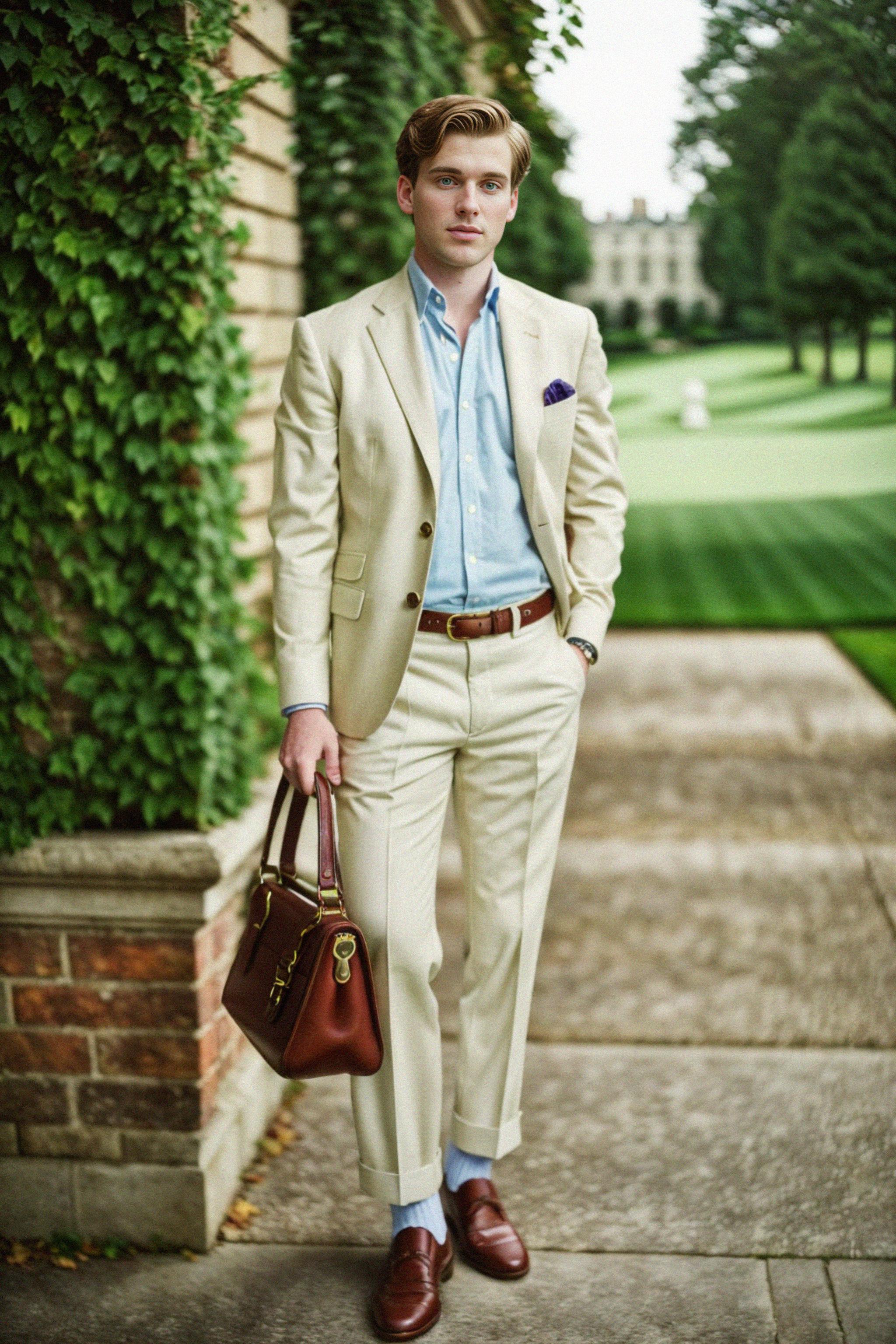 A man in preppy style, old money aesthetic, posh style, elite school ...
