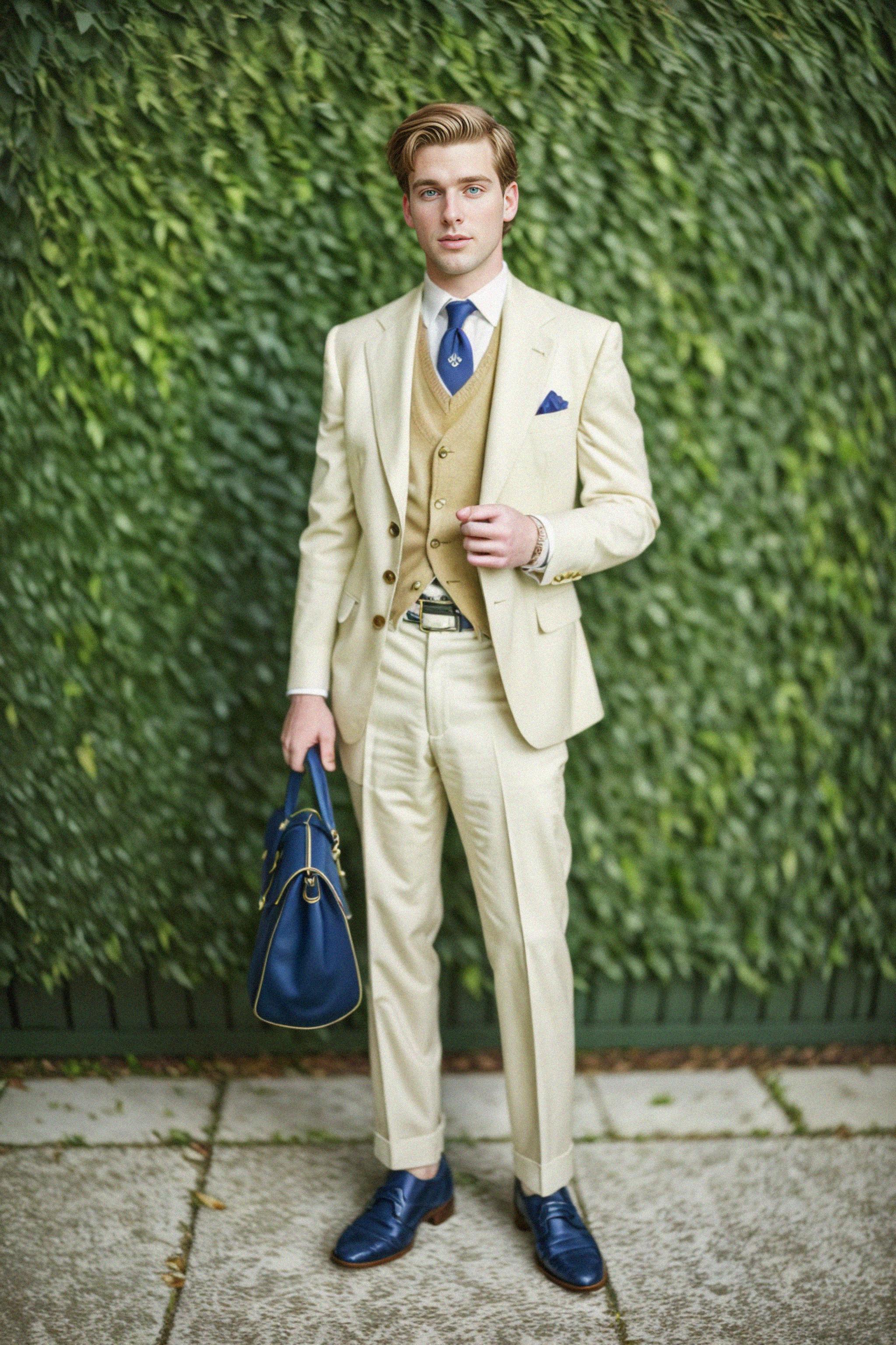 A man in preppy style, old money aesthetic, posh style, elite school ...