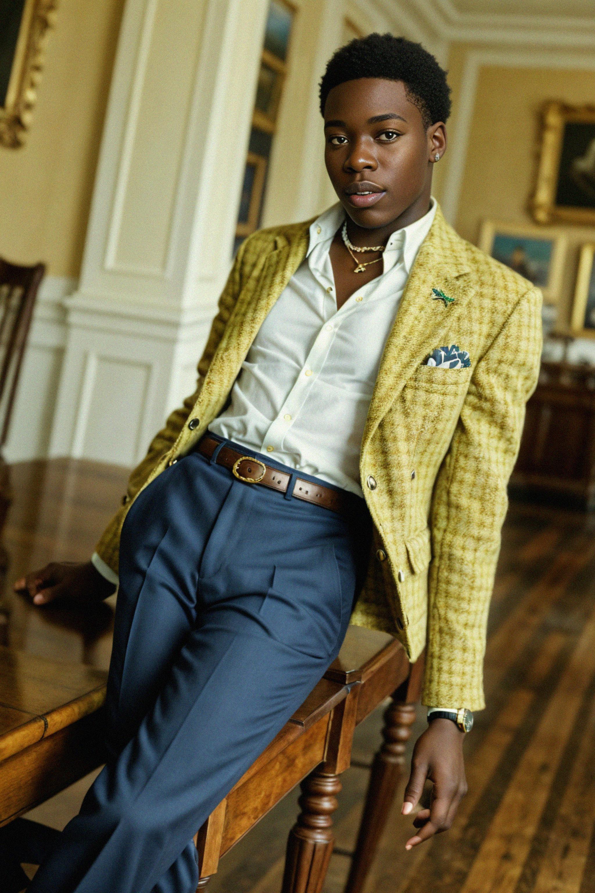 A man in preppy style, old money aesthetic, posh style, elite school ...