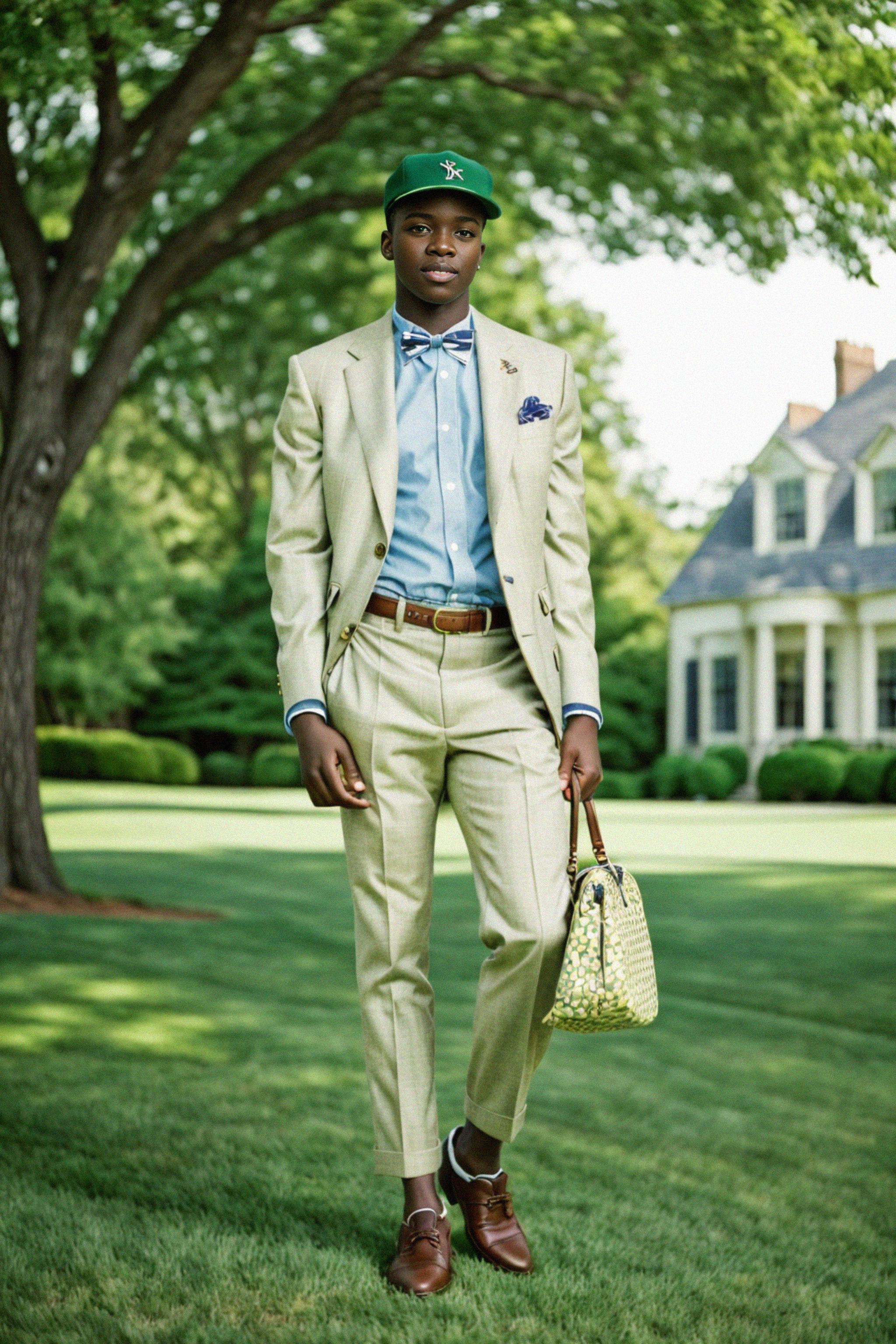 A man in preppy style, old money aesthetic, posh style, elite school ...