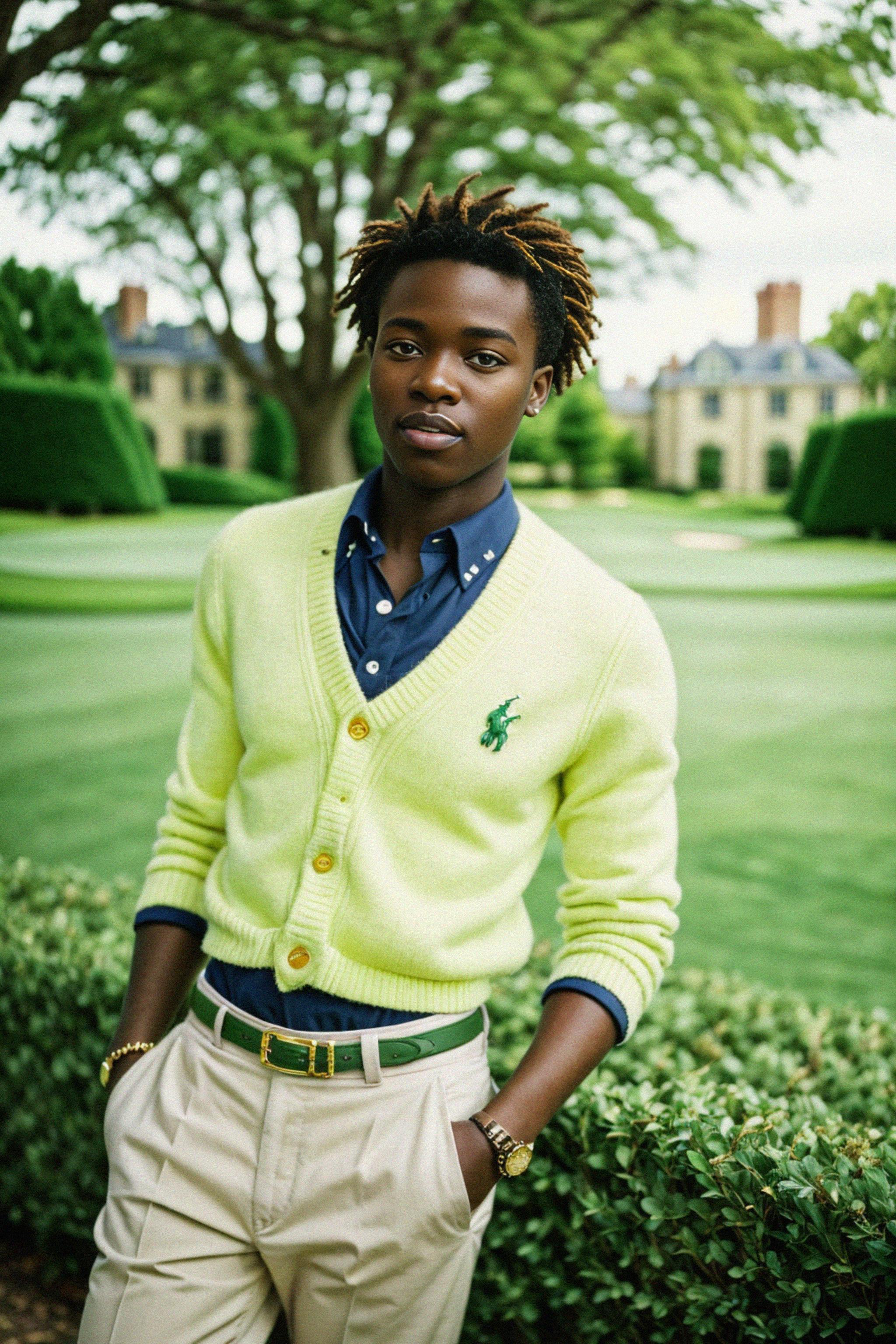 A man in preppy style, old money aesthetic, posh style, elite school ...