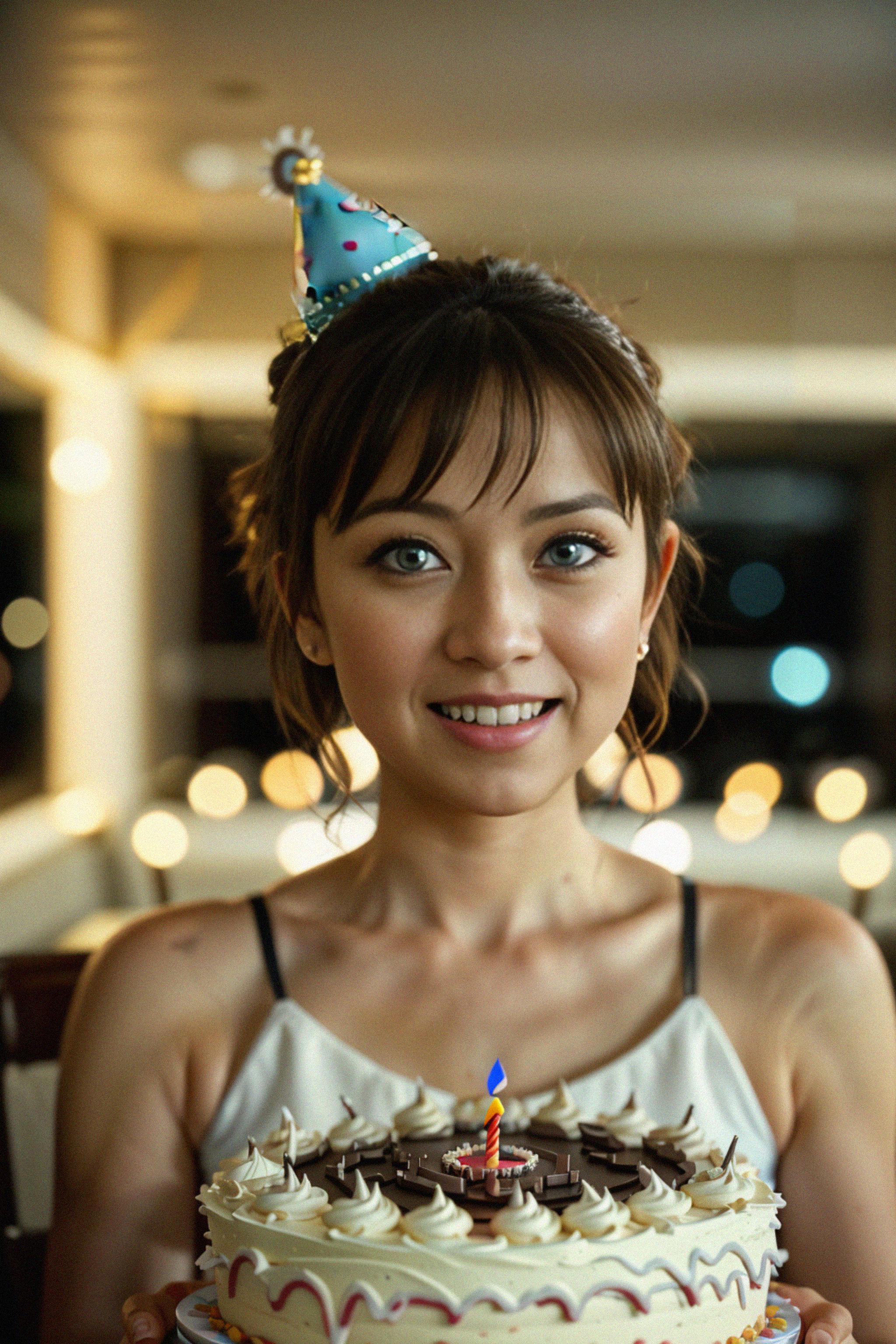 A birthday celebration with a surprise element, capturing the look of ...