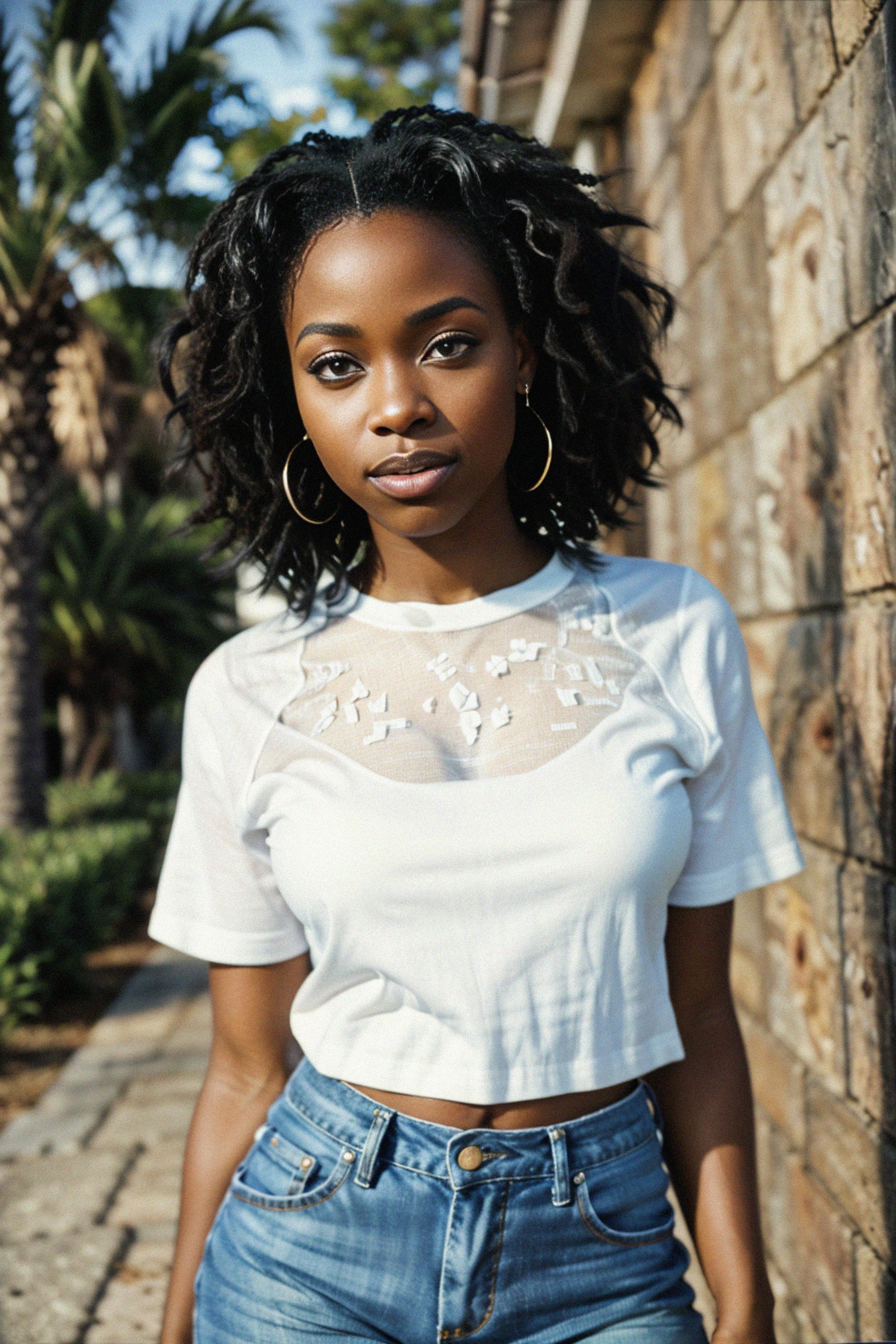 Woman in polaroid classic photograph posing for photo outside ...