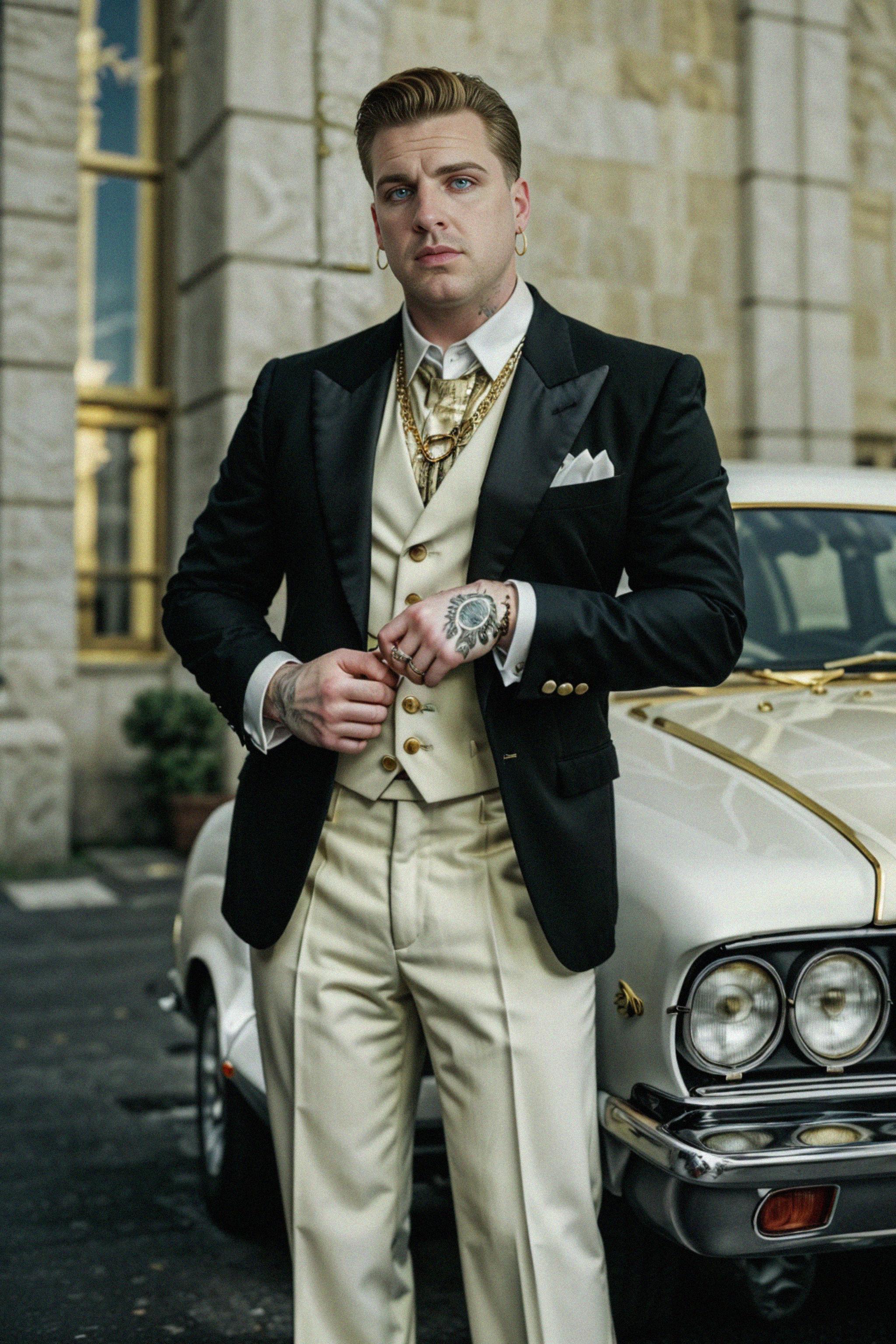 Beautiful man as a mobster, mafia, mafia outfit, tailored suits, chunky ...