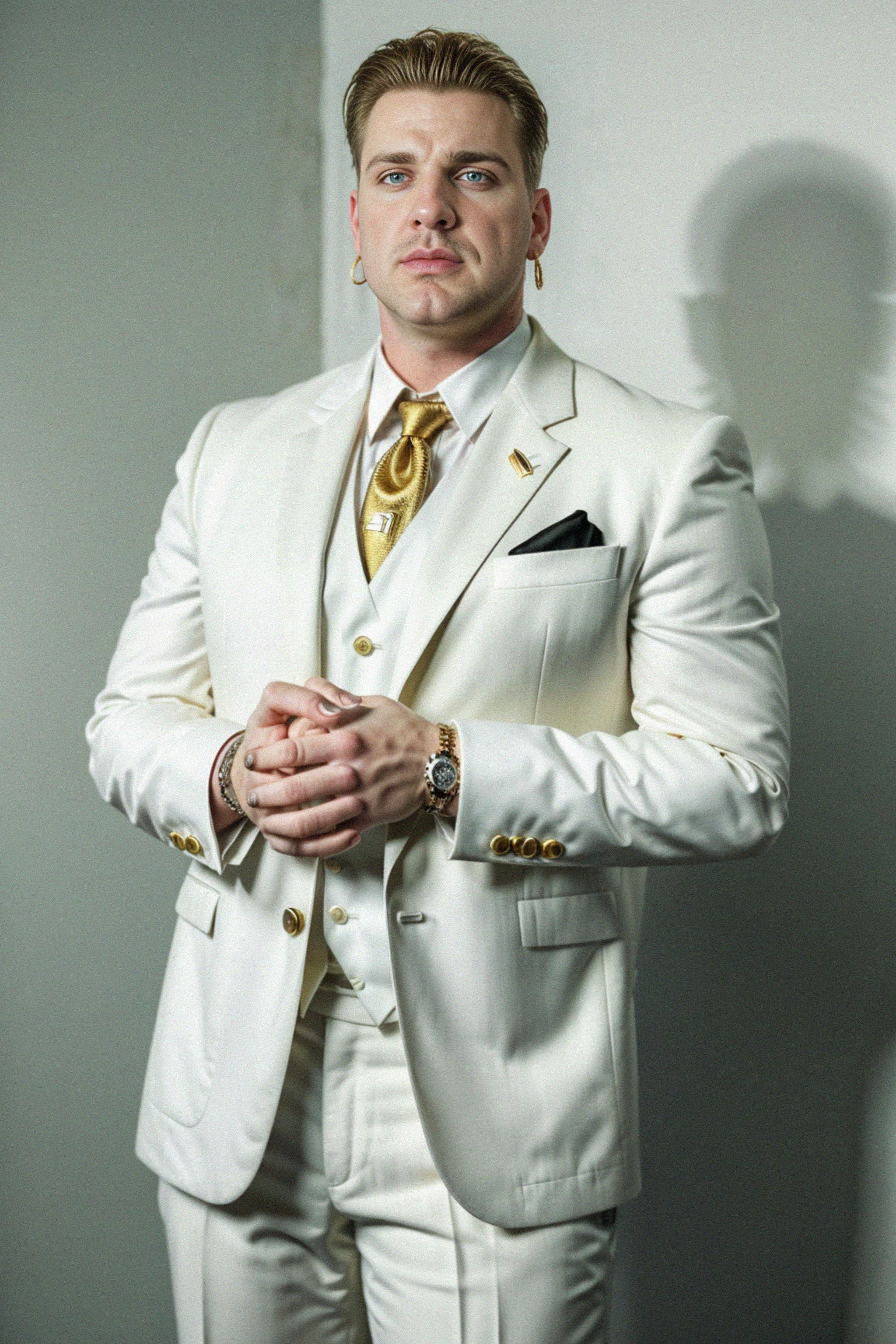 Beautiful man as a mobster, mafia, mafia outfit, tailored suits, chunky ...