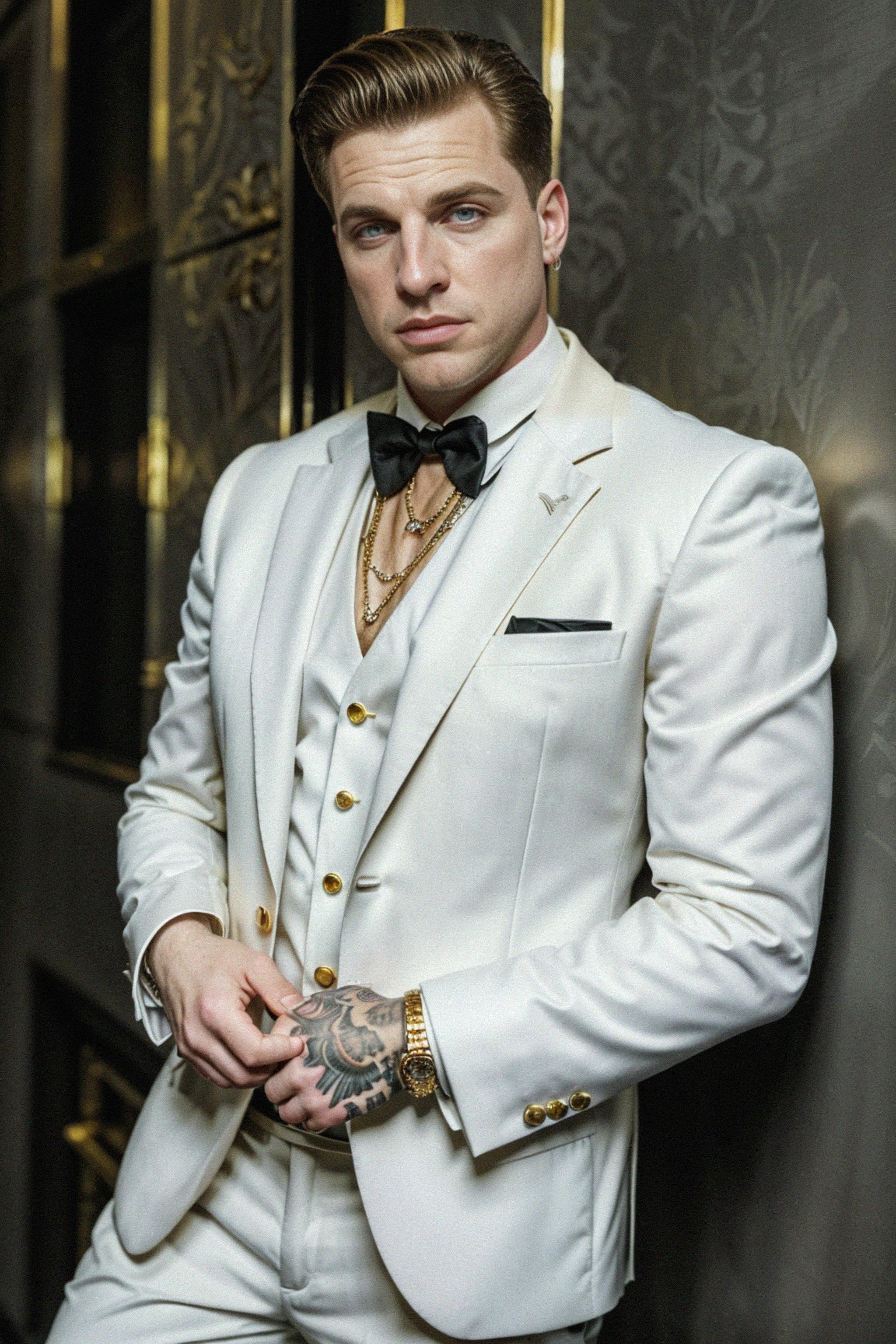 Beautiful man as a mobster, mafia, mafia outfit, tailored suits, chunky ...