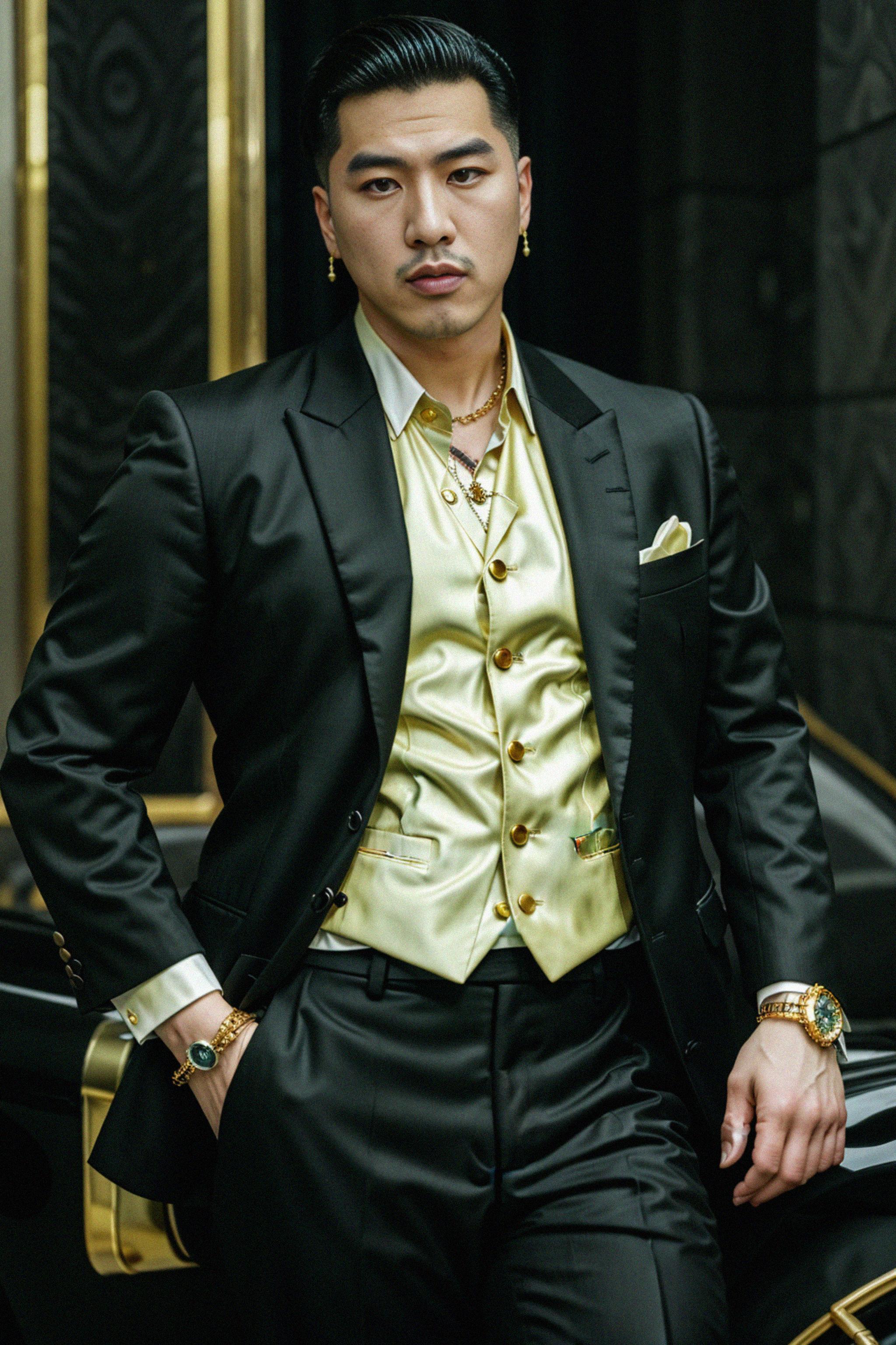 Beautiful man as a mobster, mafia, mafia outfit, tailored suits, chunky ...