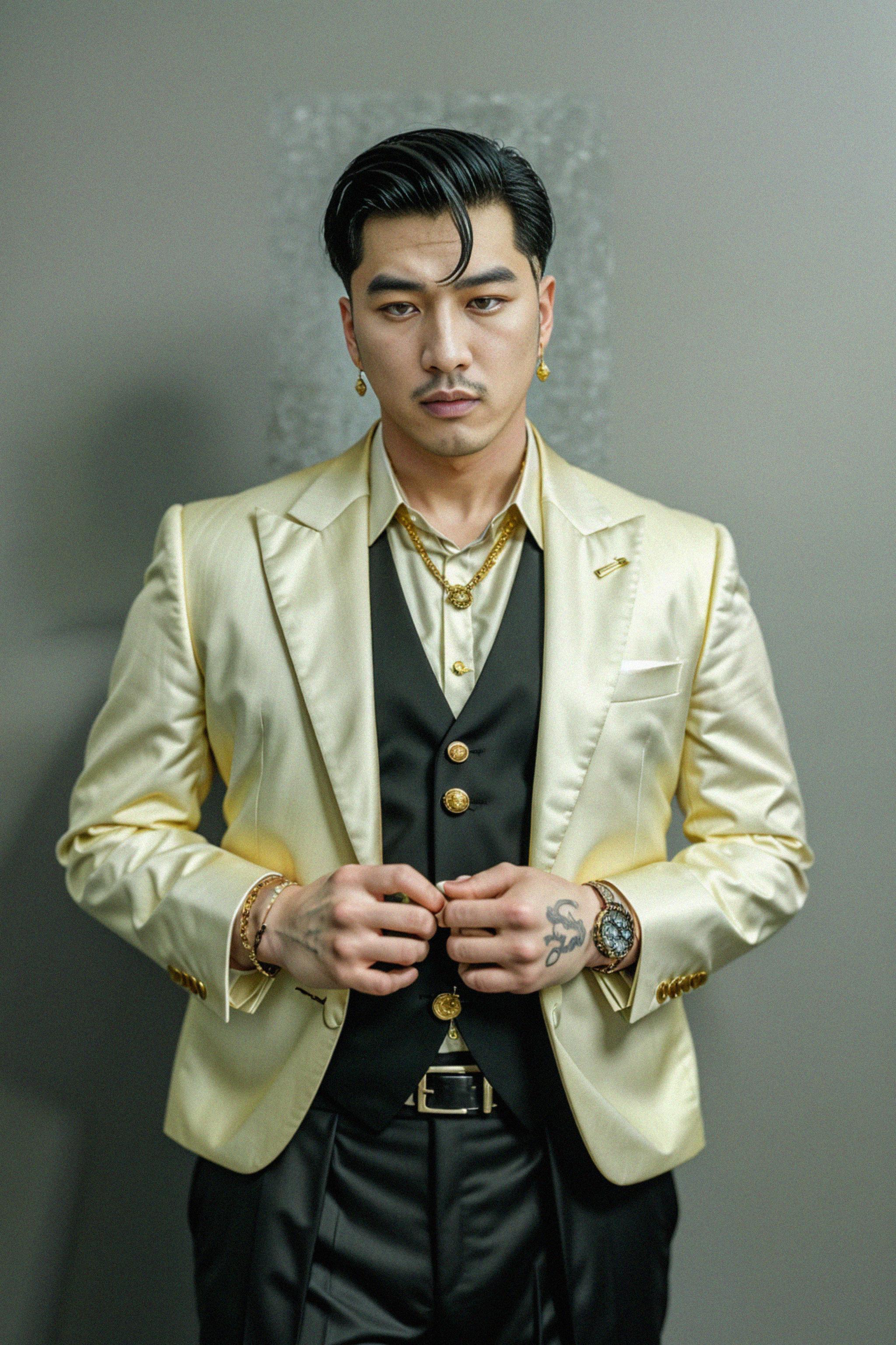 Beautiful man as a mobster, mafia, mafia outfit, tailored suits, chunky ...