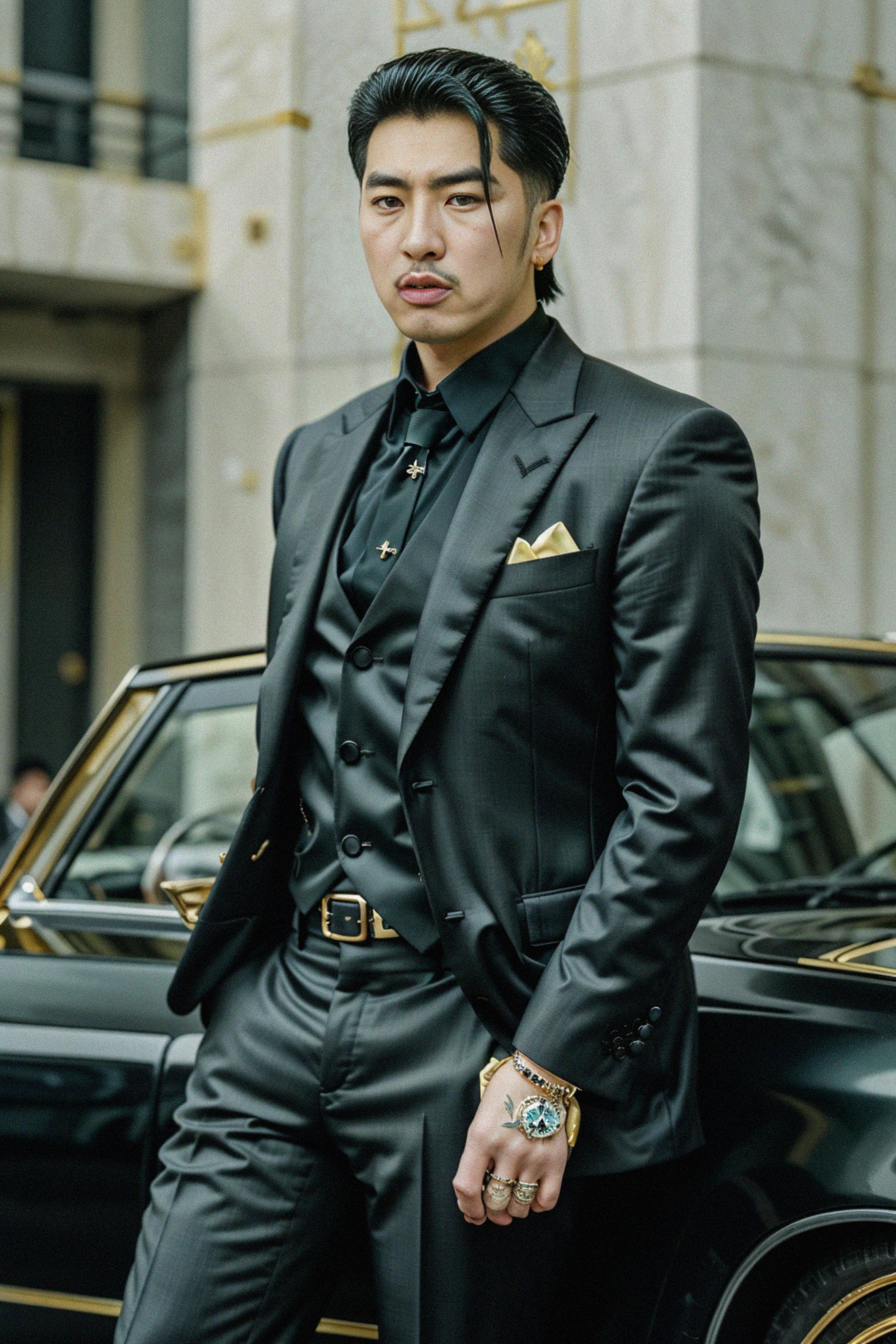 Beautiful man as a mobster, mafia, mafia outfit, tailored suits, chunky ...