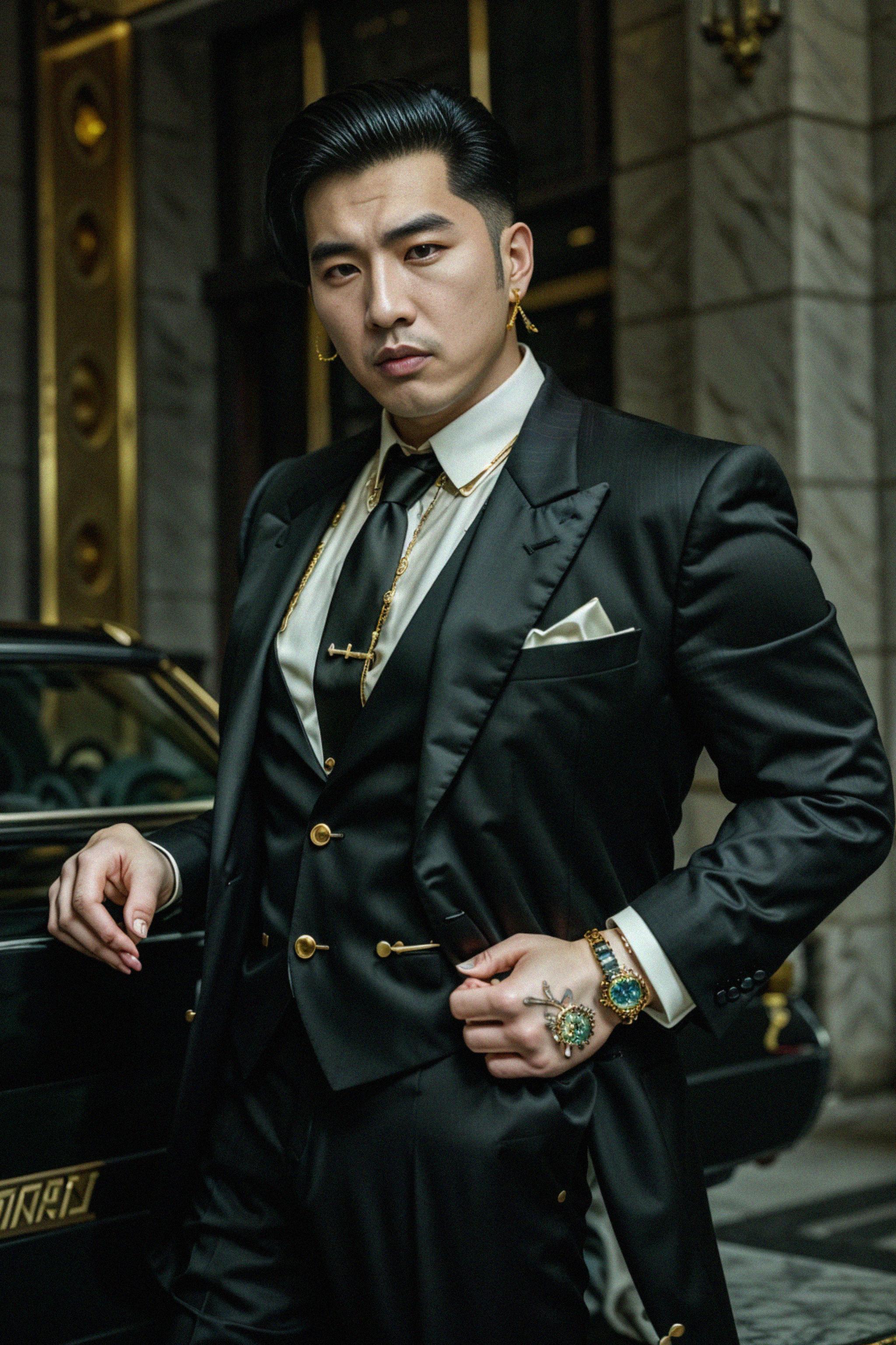 Beautiful man as a mobster, mafia, mafia outfit, tailored suits, chunky ...