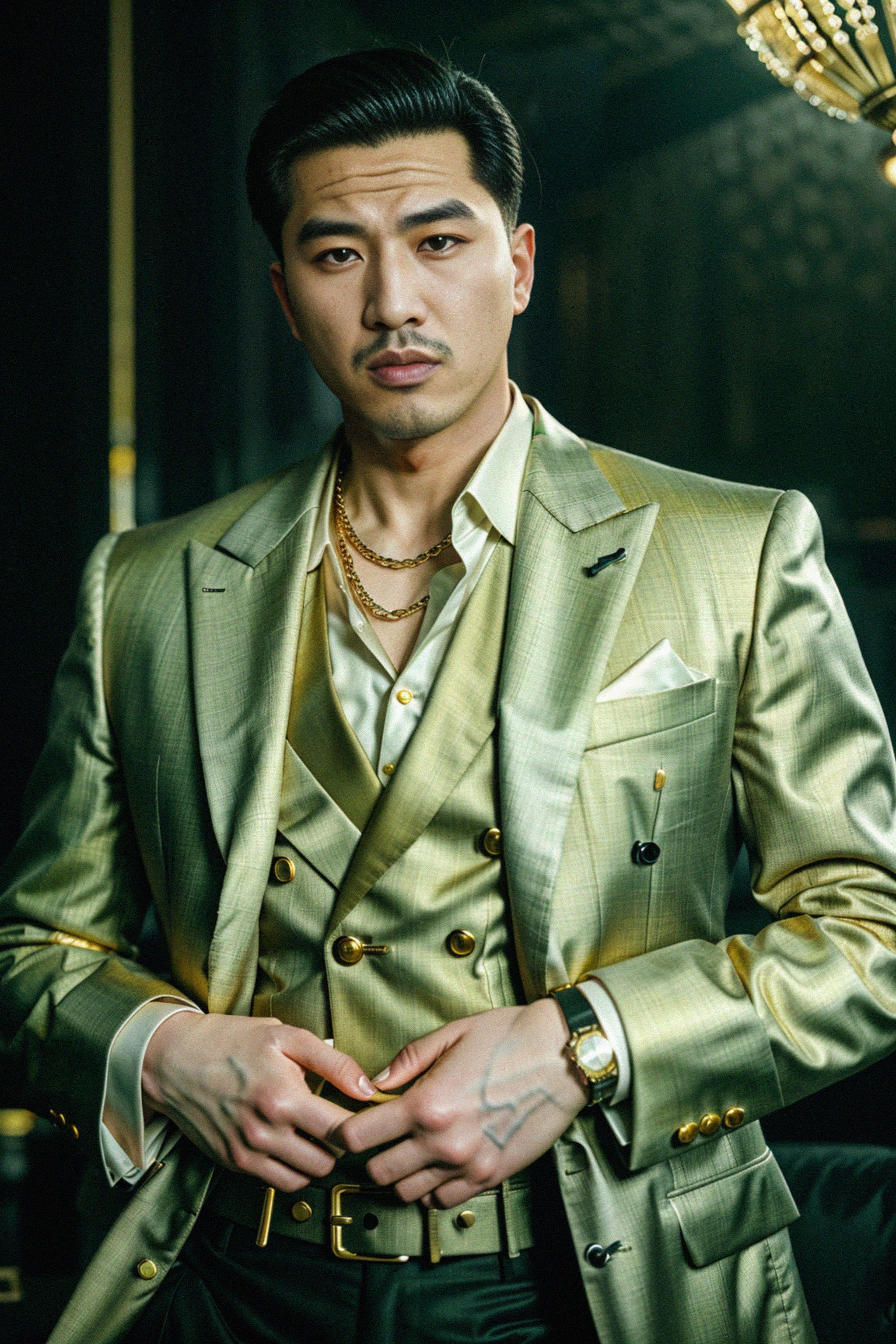 Beautiful man as a mobster, mafia, mafia outfit, tailored suits, chunky ...