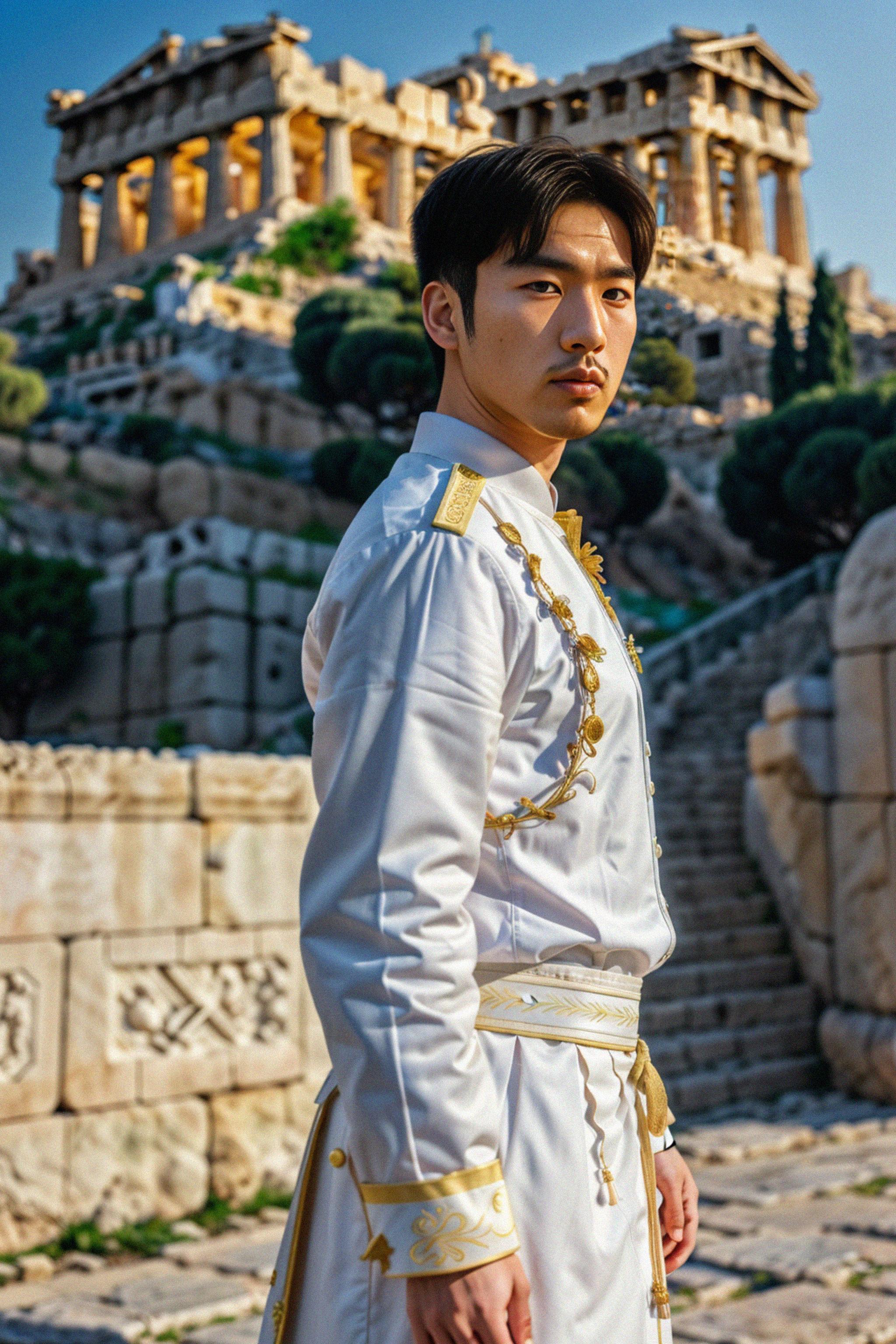 Impressive and traditional man in Athens wearing a traditional Evzone ...