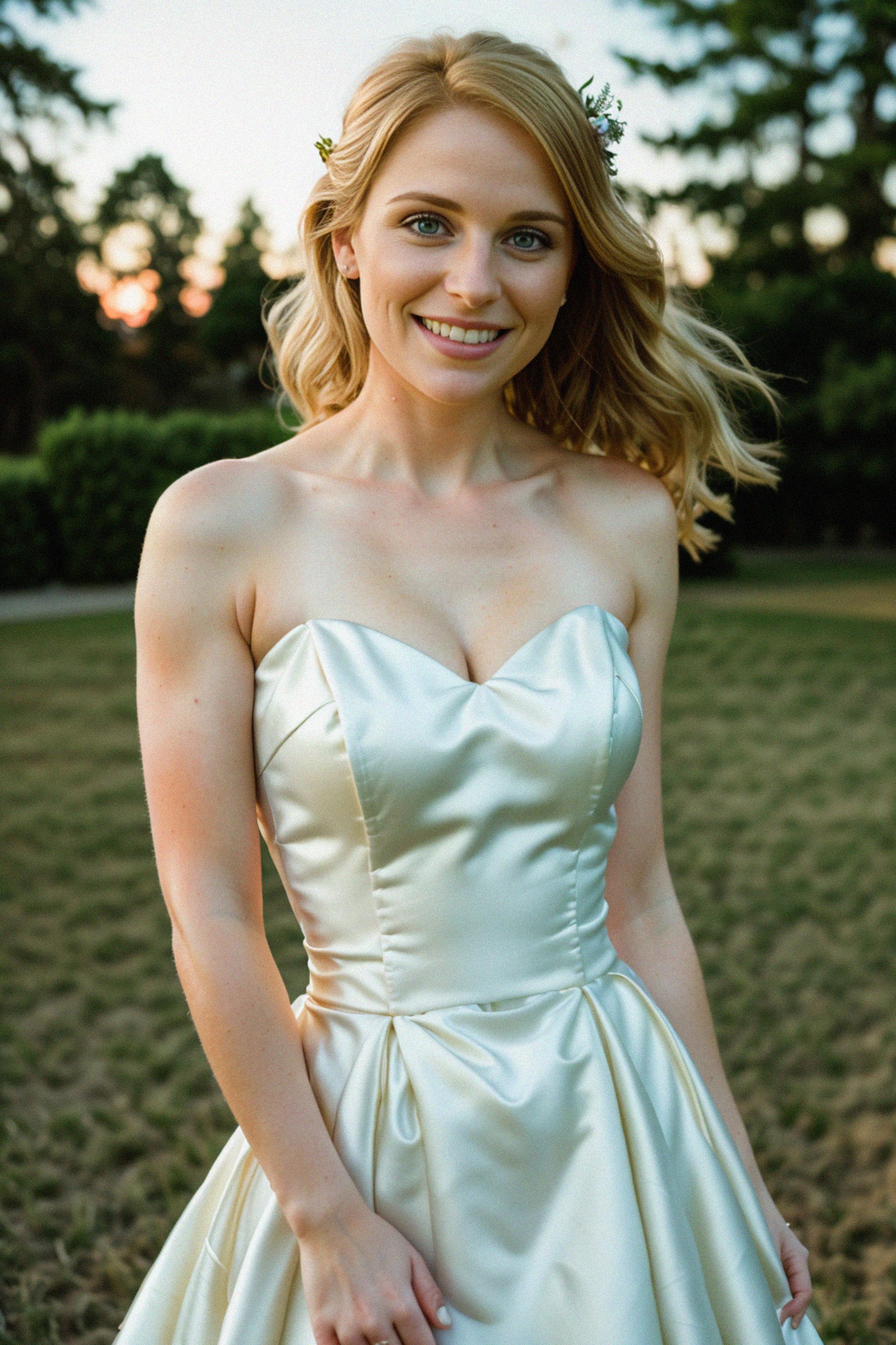 Smiling woman in wedding photoshoot. bridal style. wedding style ...