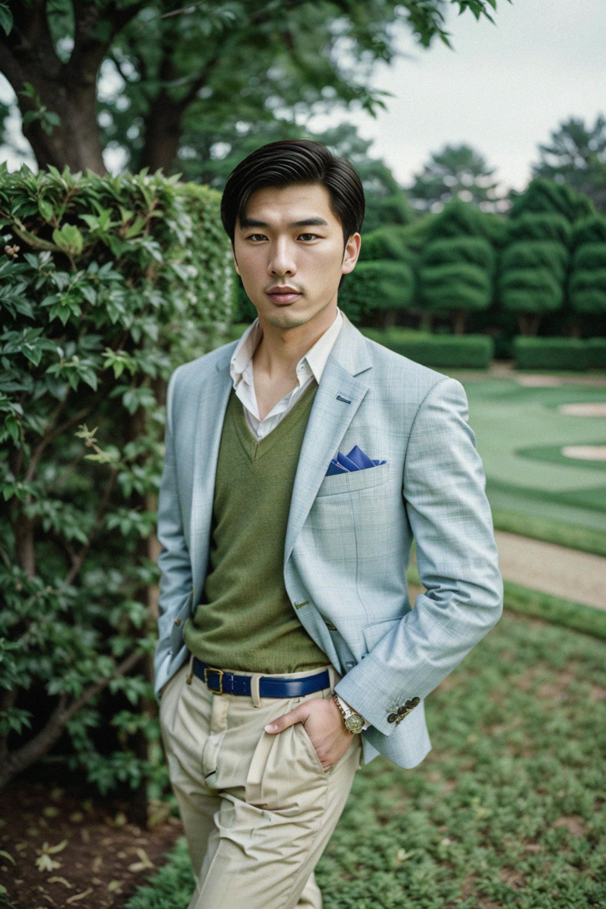 A man in preppy style, old money aesthetic, posh style, elite school ...