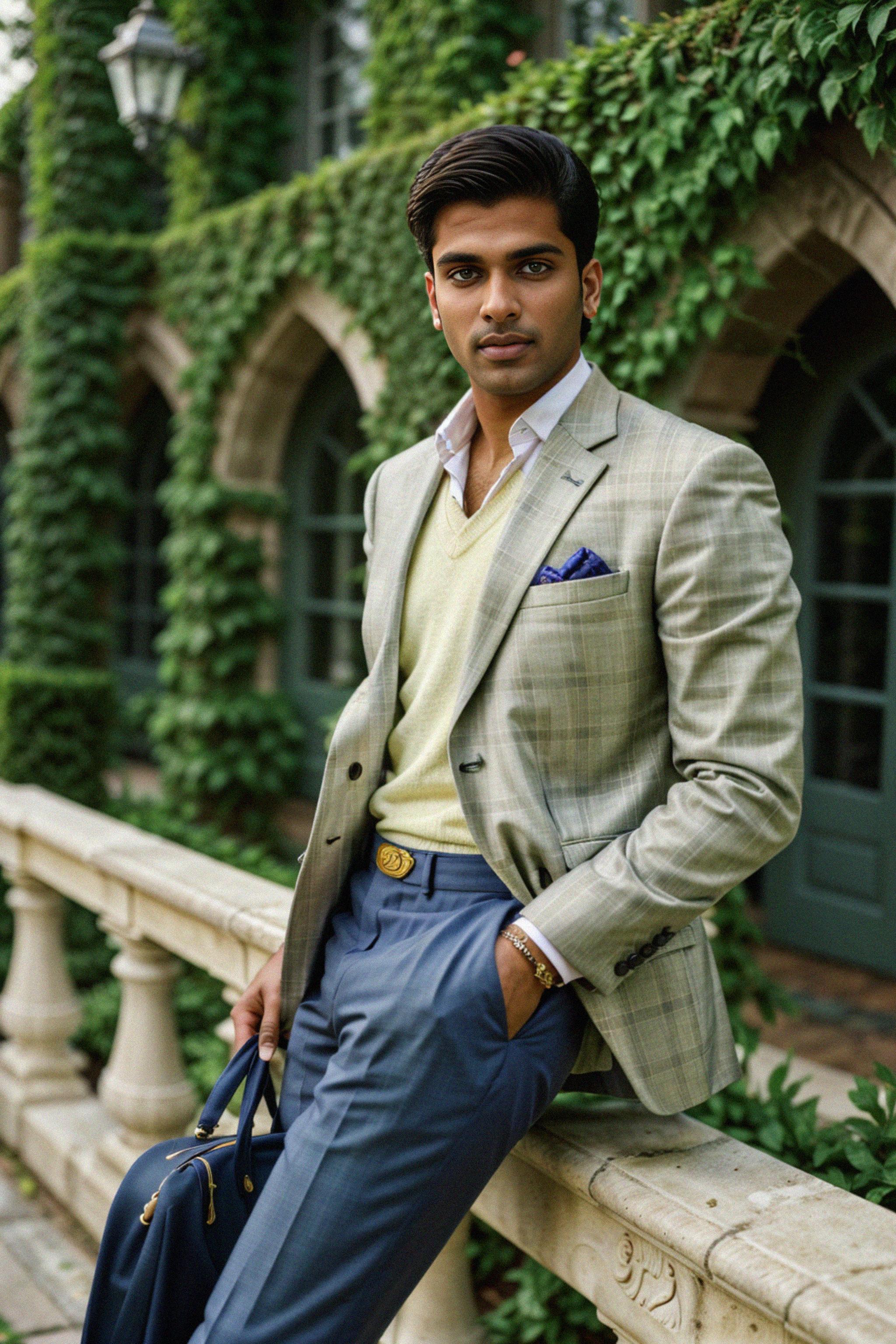 A man in preppy style, old money aesthetic, posh style, elite school ...