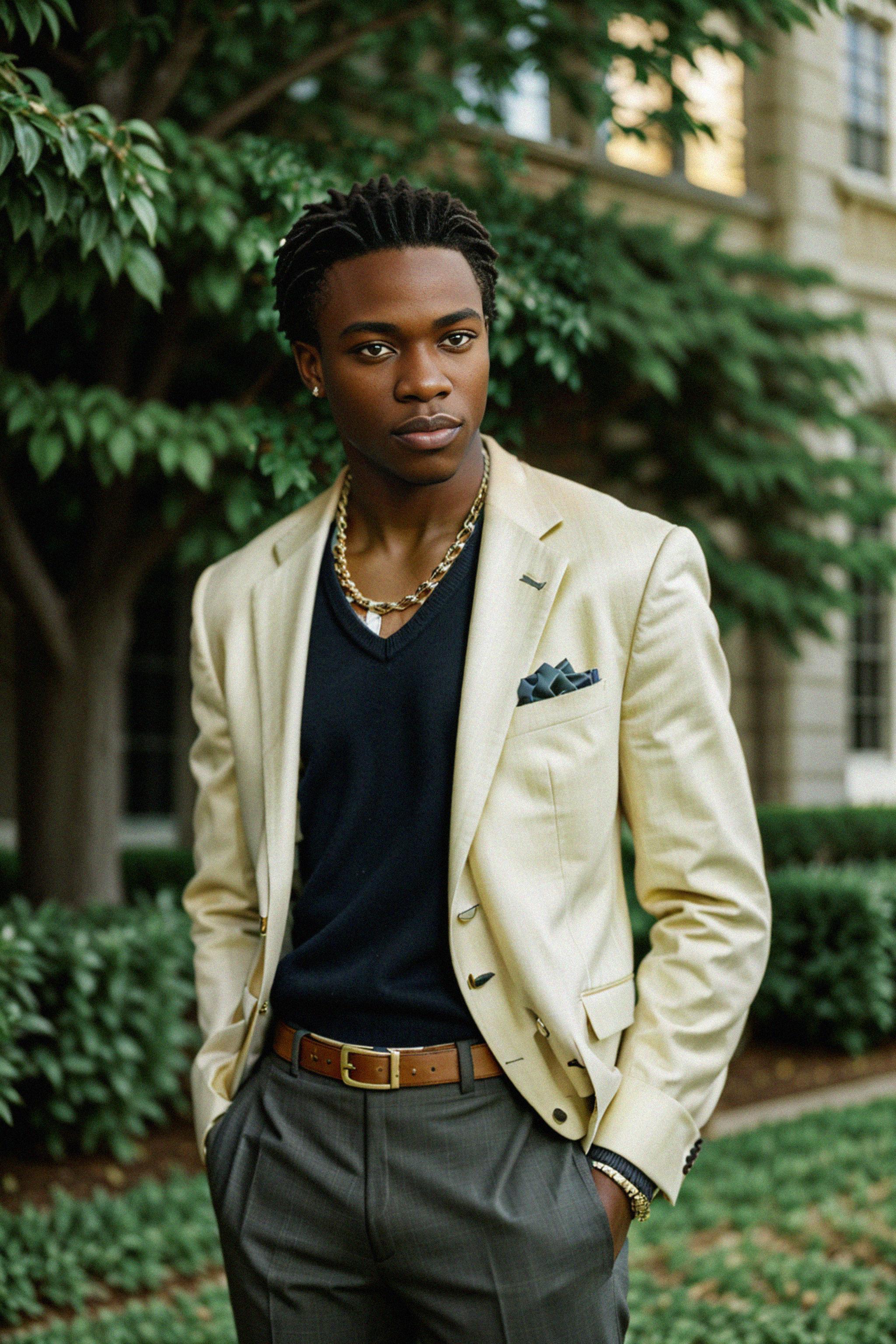 A man in preppy style, old money aesthetic, posh style, elite school ...