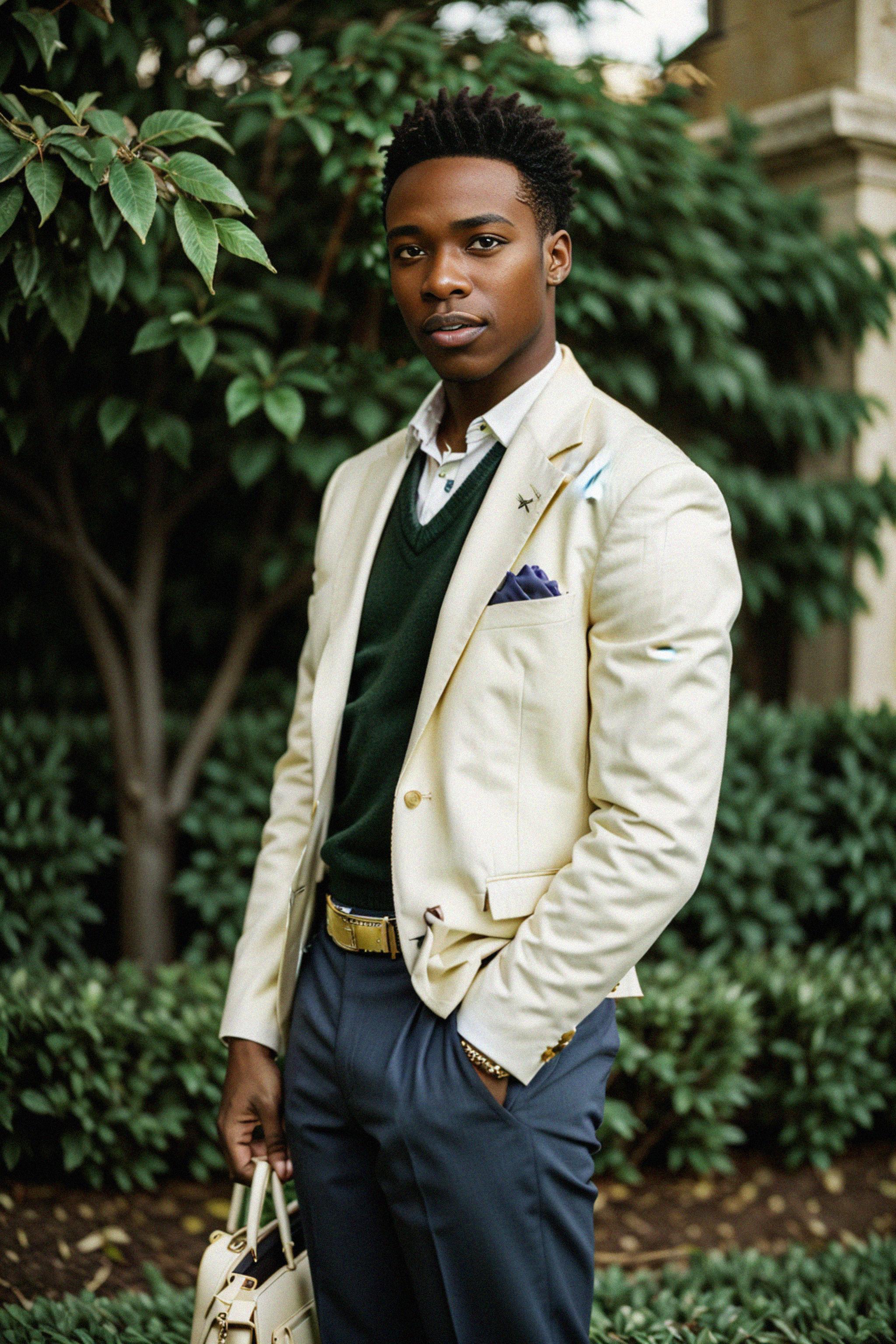 A man in preppy style, old money aesthetic, posh style, elite school ...