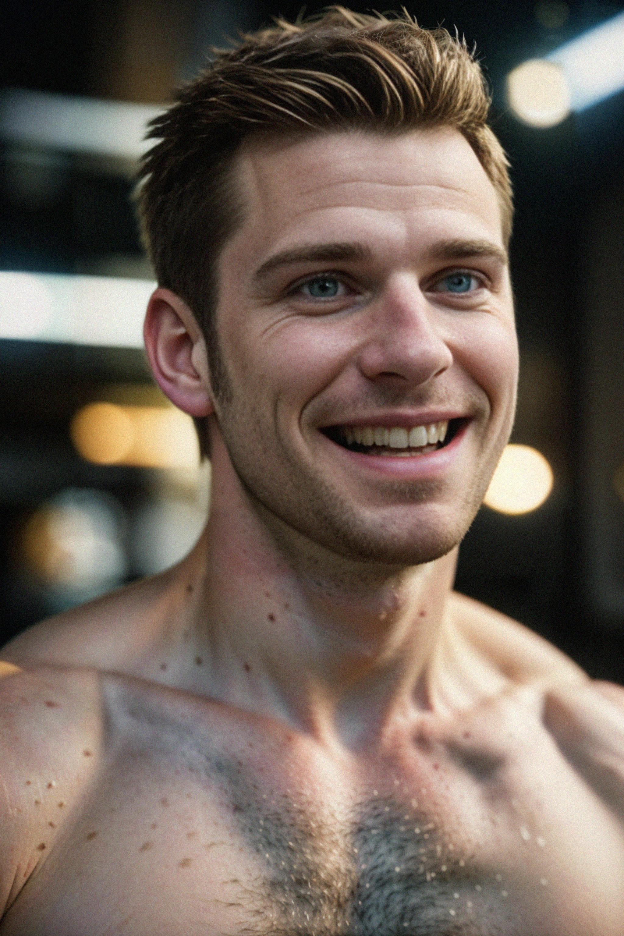 Smiling masculine man laughing and hanging out with friends - #7719437 ...