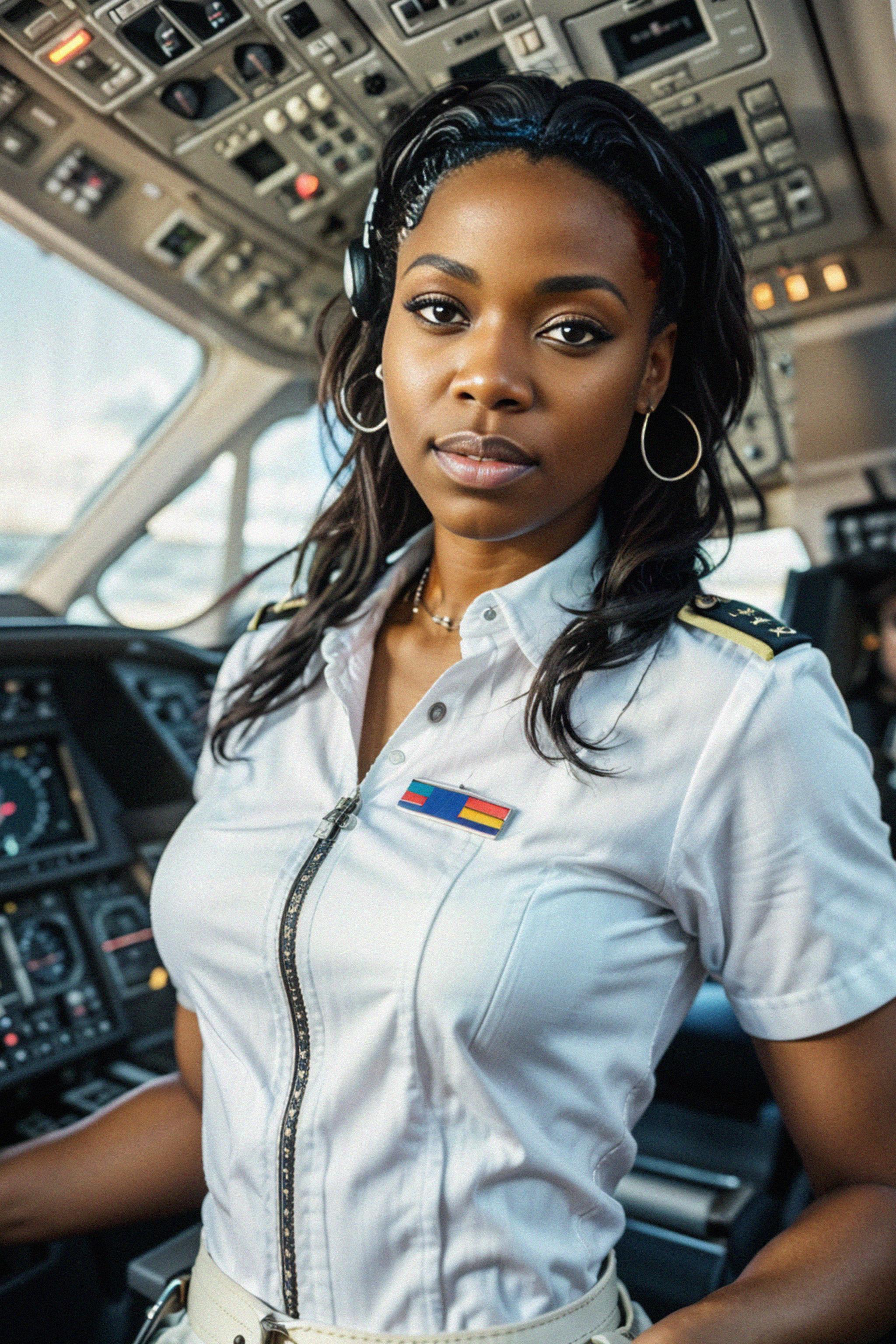 Woman as a Airline Pilot inside the Cockpit with white shirt Pilot ...