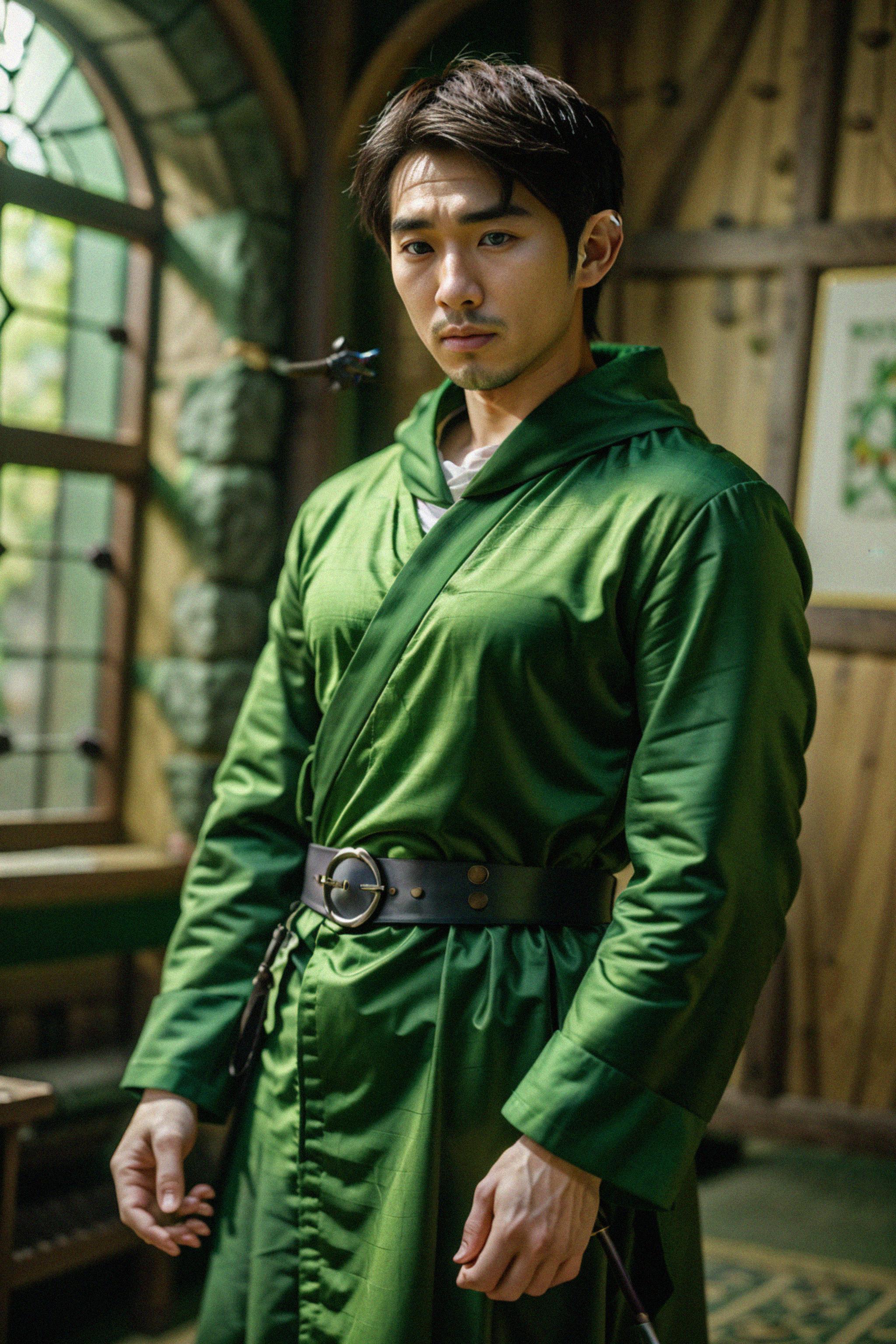 Man as a Medieval Elf Archer Warrior in Green Robe - #7722070 - Royalty ...