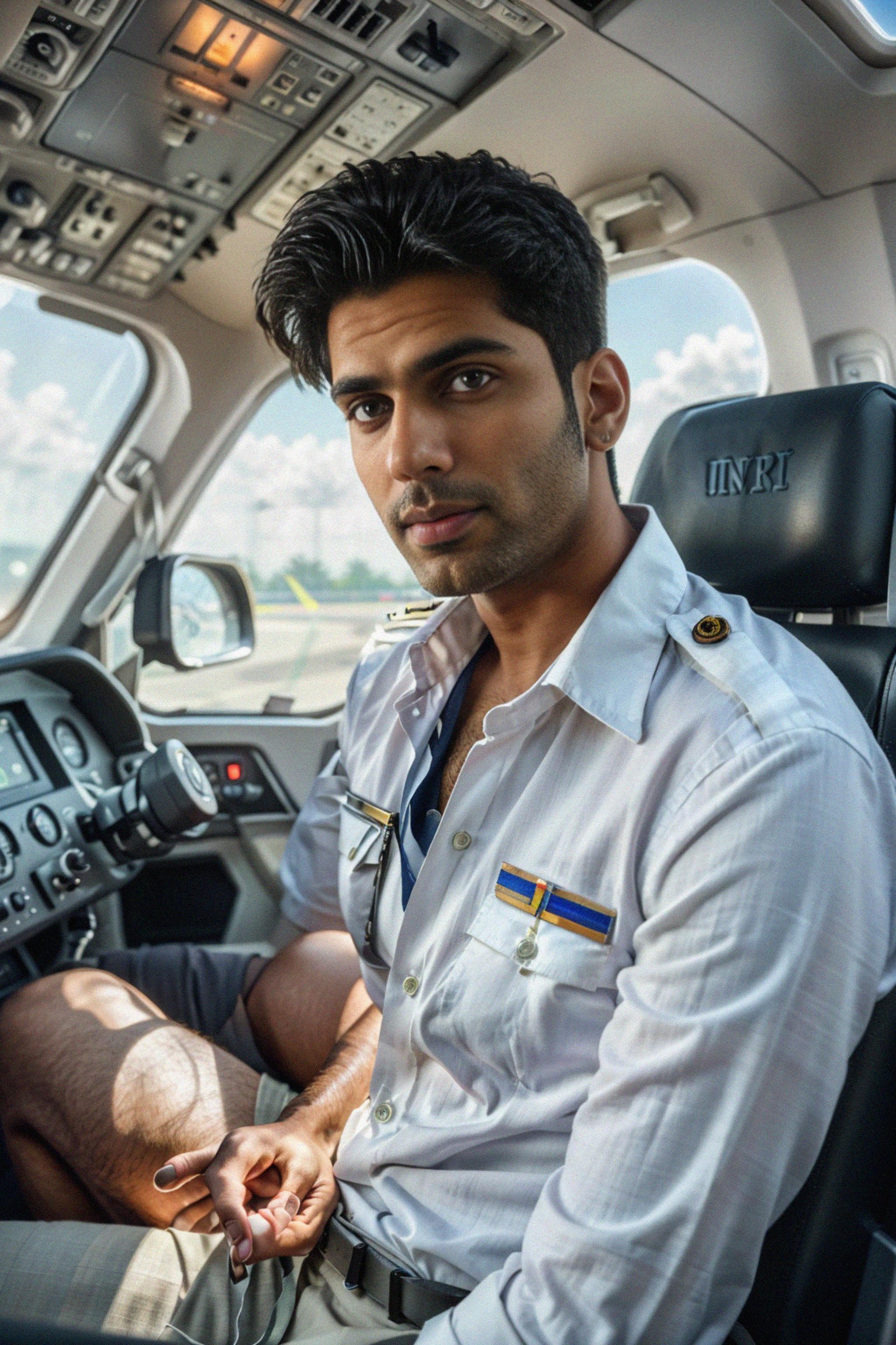 Man as a Airline Pilot inside the Cockpit with white shirt Pilot ...
