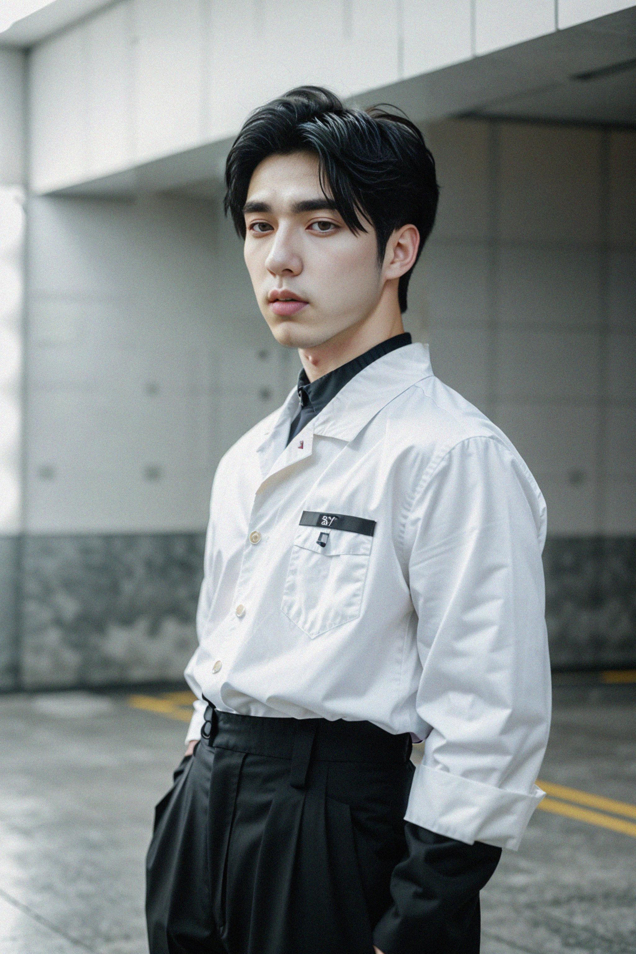 Korean man (with black hair) (as korean kpop k-pop idol) posing for ...