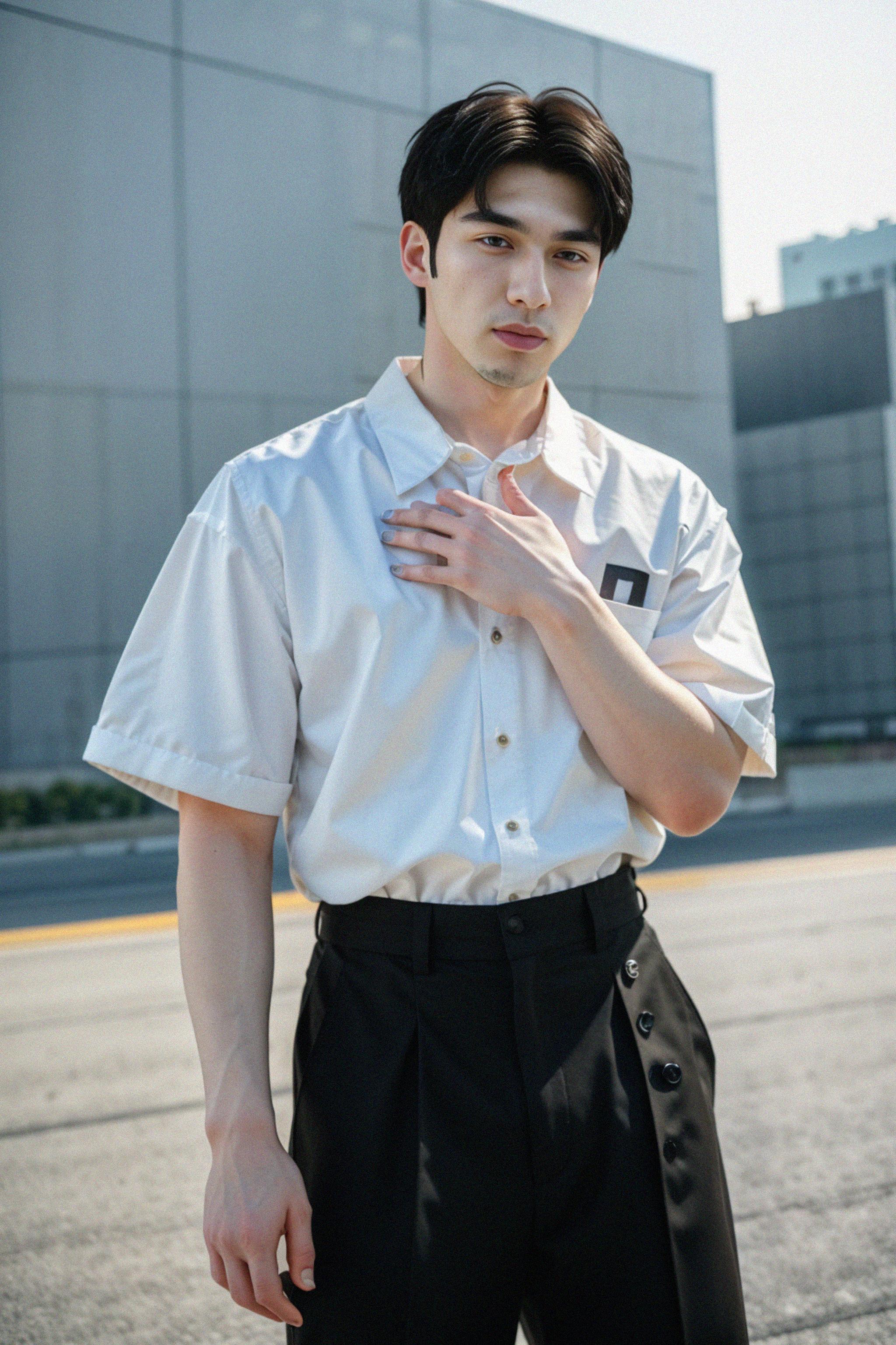 Korean man (with black hair) (as korean kpop k-pop idol) posing for ...
