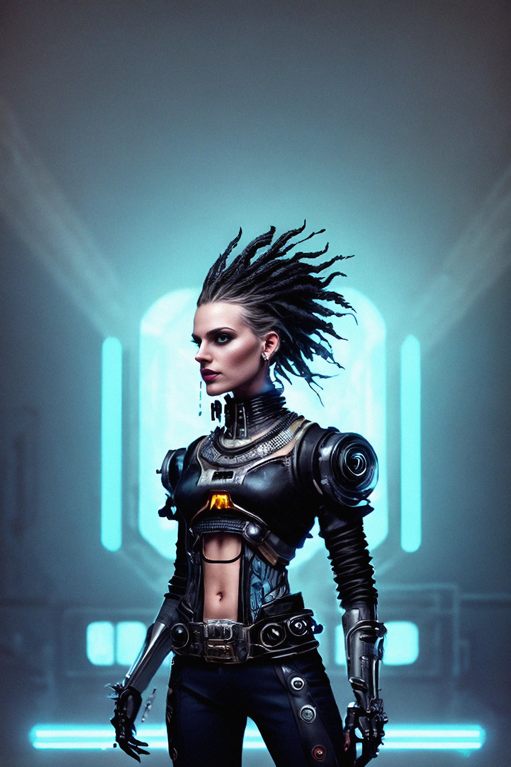 Man as a soft lustrous biotech raver gutter punk gothic cyborg, golden ...