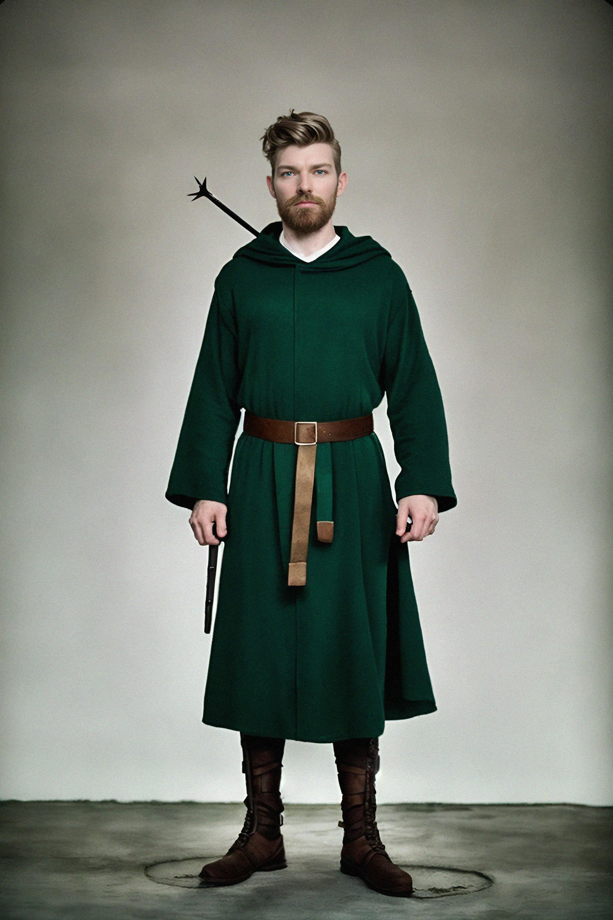 Man as a Medieval Elf Archer Warrior in Green Robe - #8732910 - Royalty ...