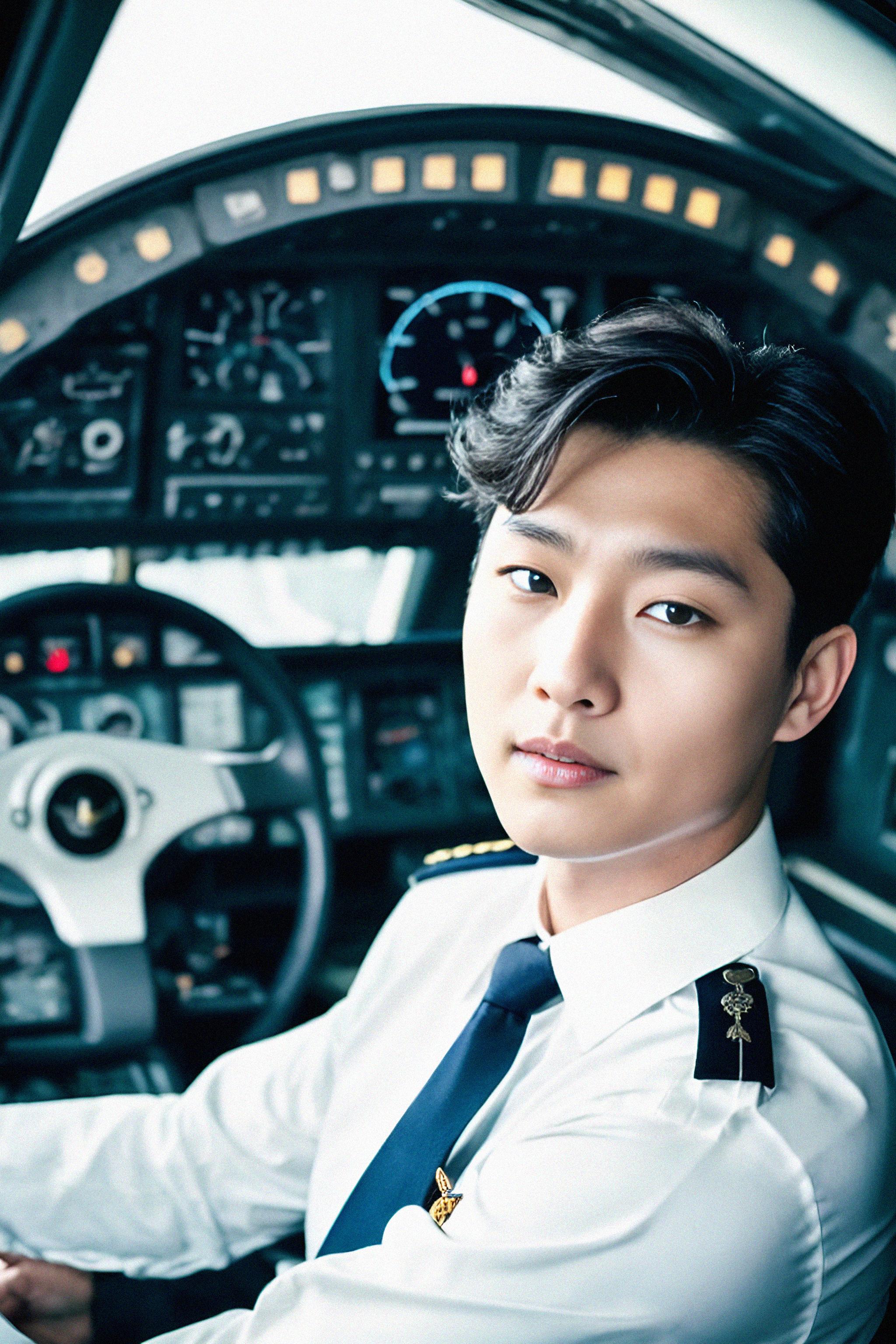 Man as a Airline Pilot inside the Cockpit with white shirt Pilot ...
