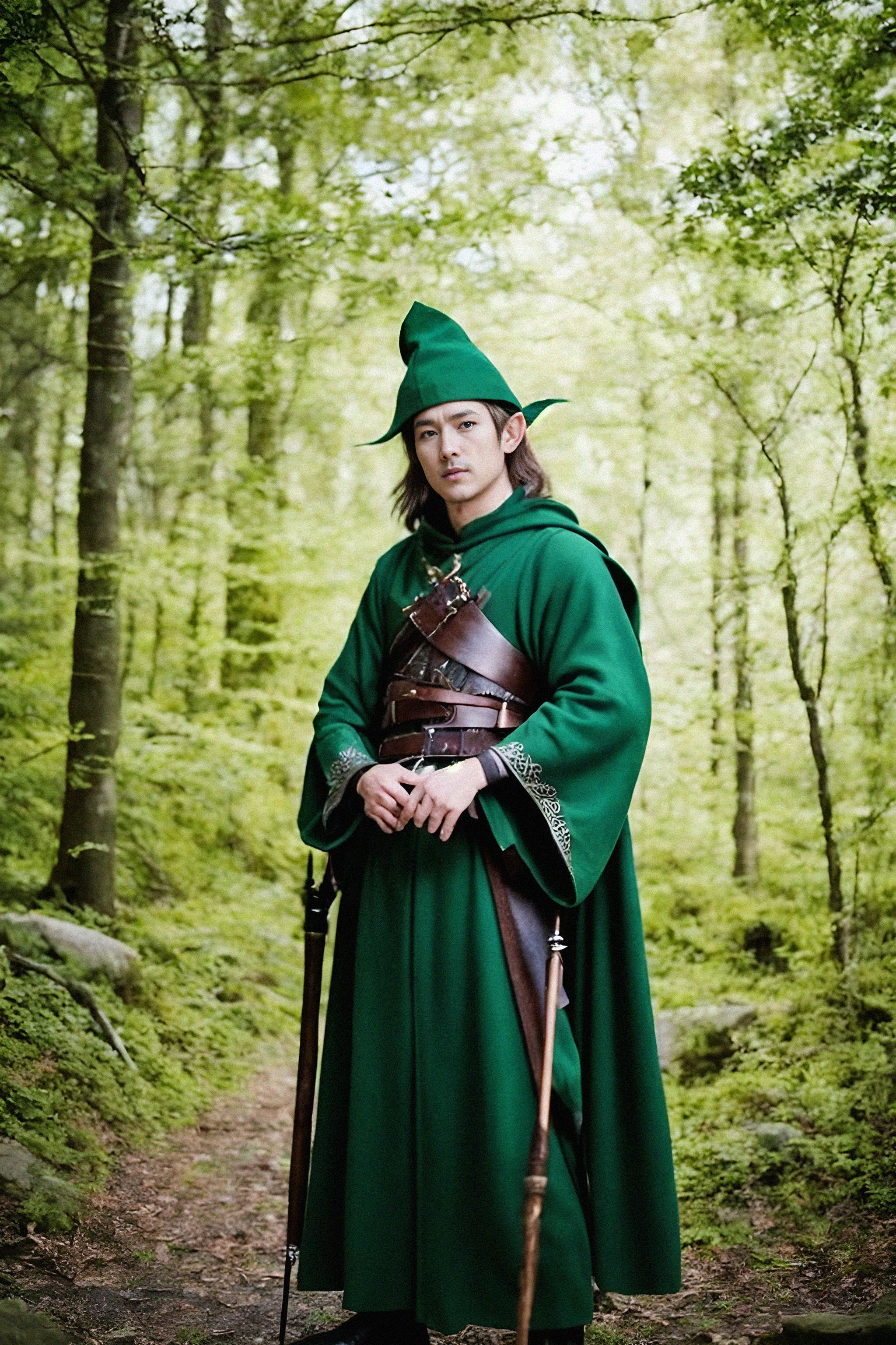 Man as a Medieval Elf Archer Warrior in Green Robe - #8733902 - Royalty ...