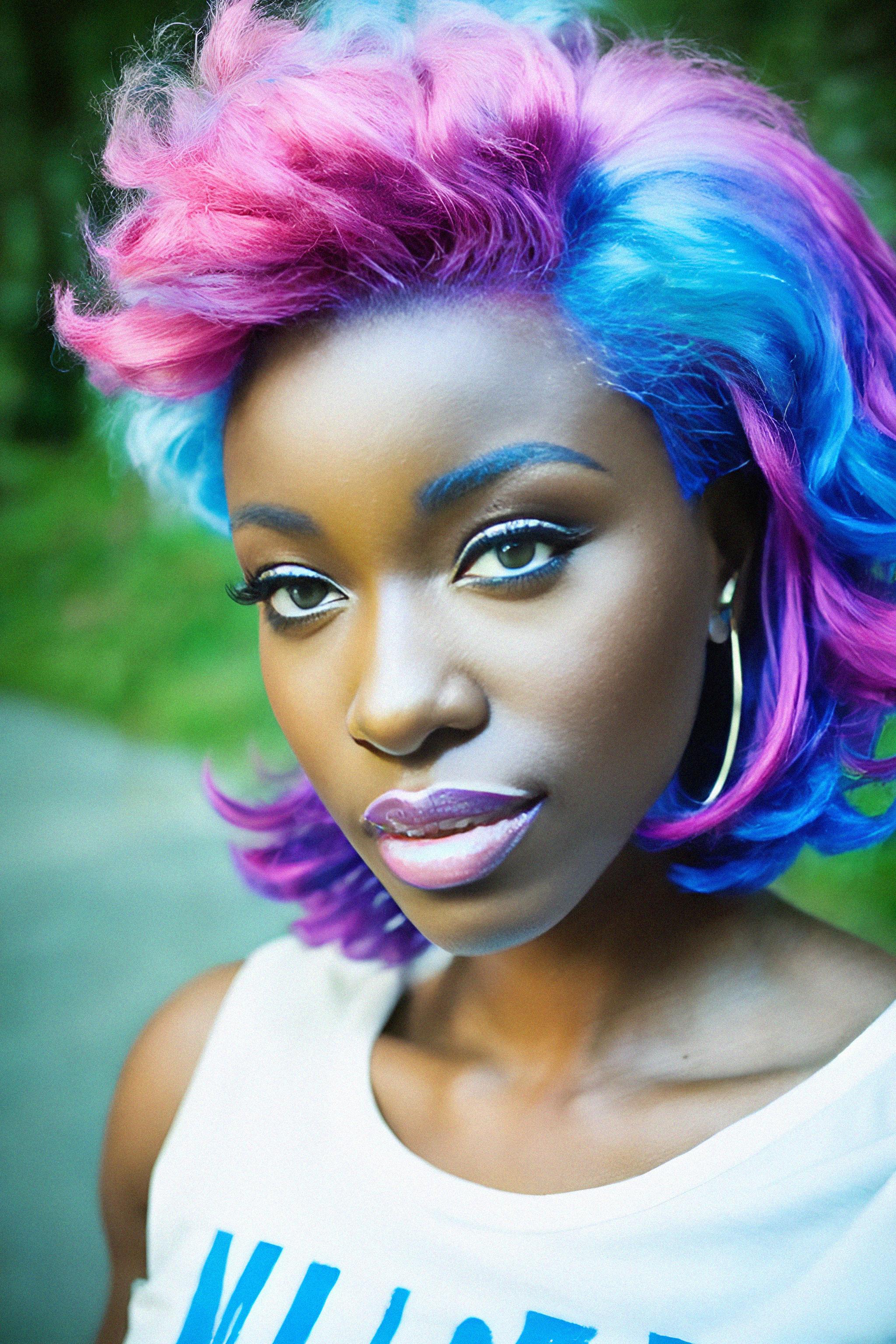 Woman as a progressive LGBTQ activist with pink or blue hair - #8734091 ...